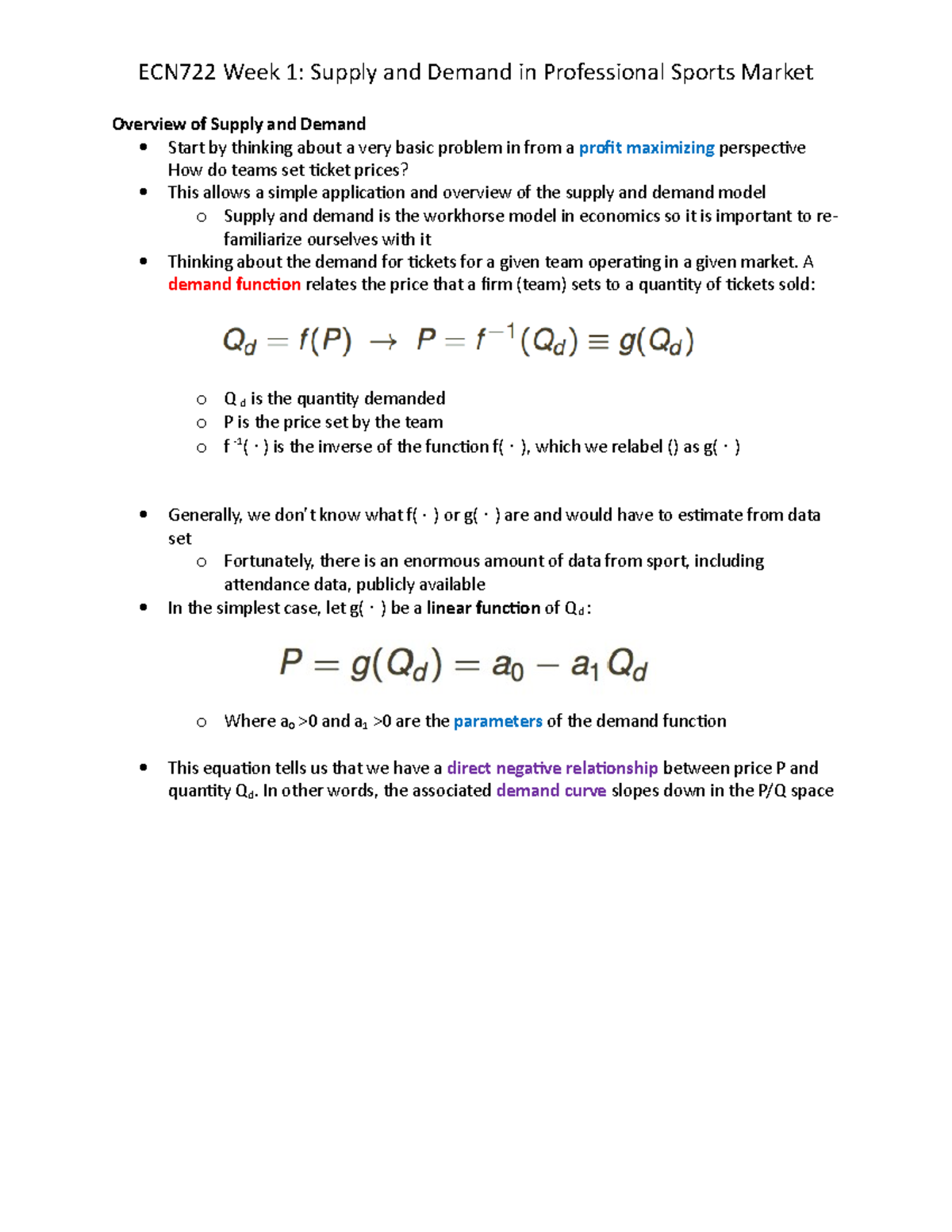 ECN722 Chapter 1-Supply and Demand - Overview of Supply and Demand ...