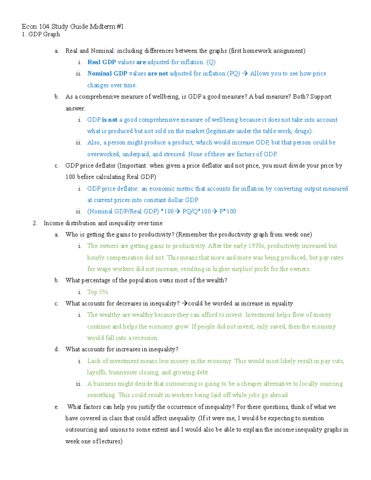 Midterm 1 Macro - Econ 104 Study Guide Midterm GDP Graph a. Real and ...