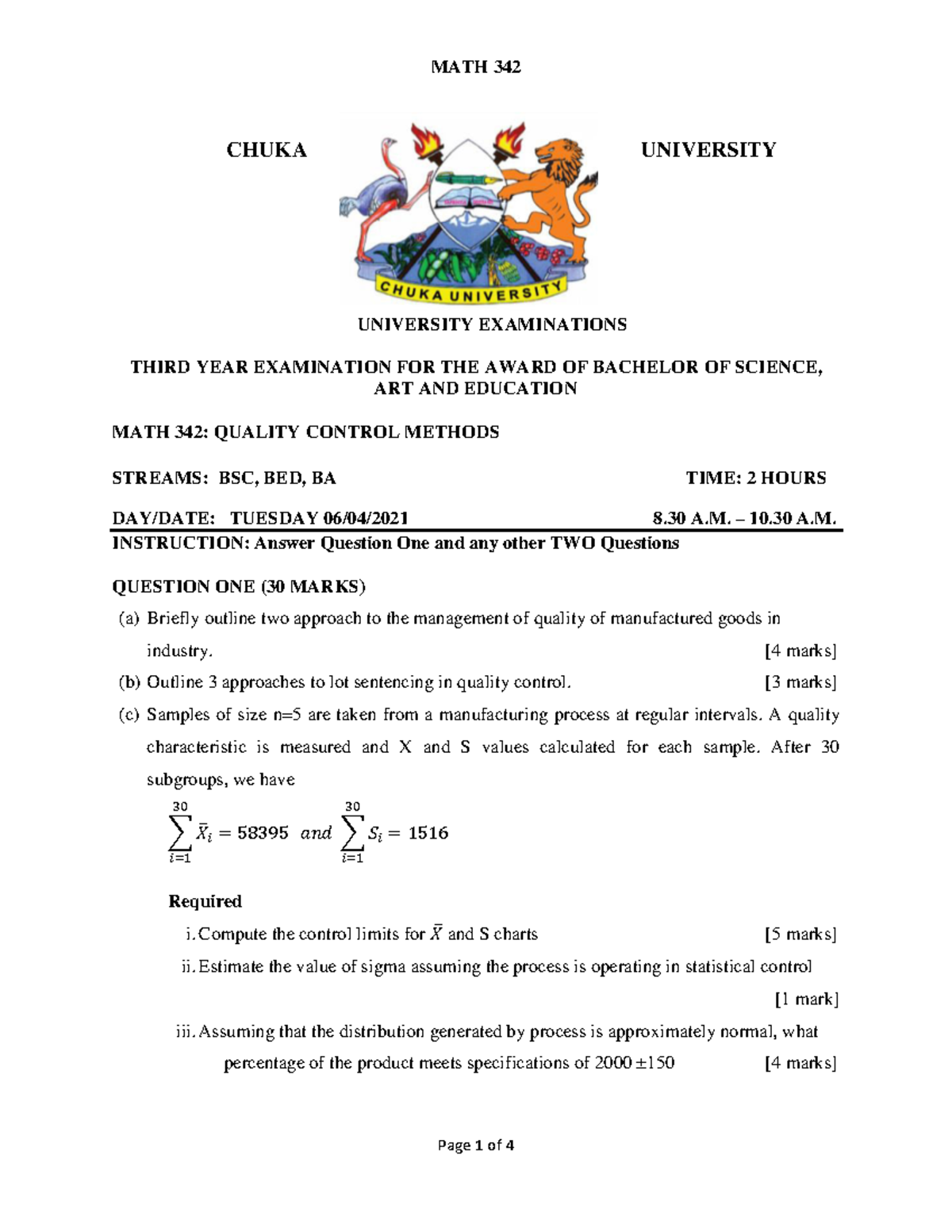 MATH 342 - Basic mathematics - CHUKA UNIVERSITY UNIVERSITY EXAMINATIONS ...