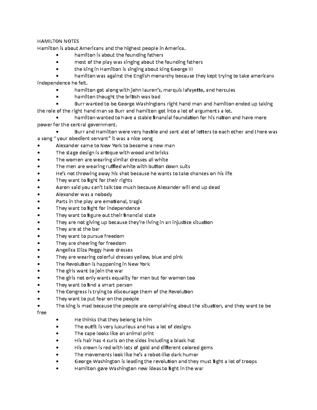Hamilton Notes - HAMILTON NOTES Hamilton is about Americans and the ...