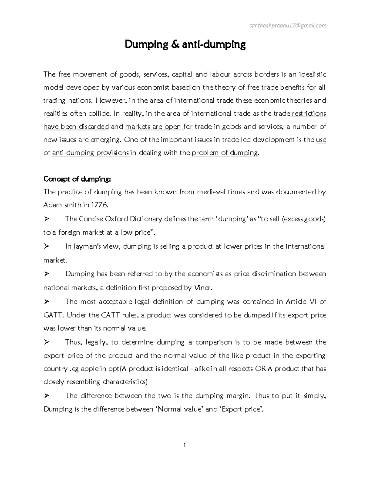 17. Agreement on dumping & anti dumping measures - Dumping & anti ...