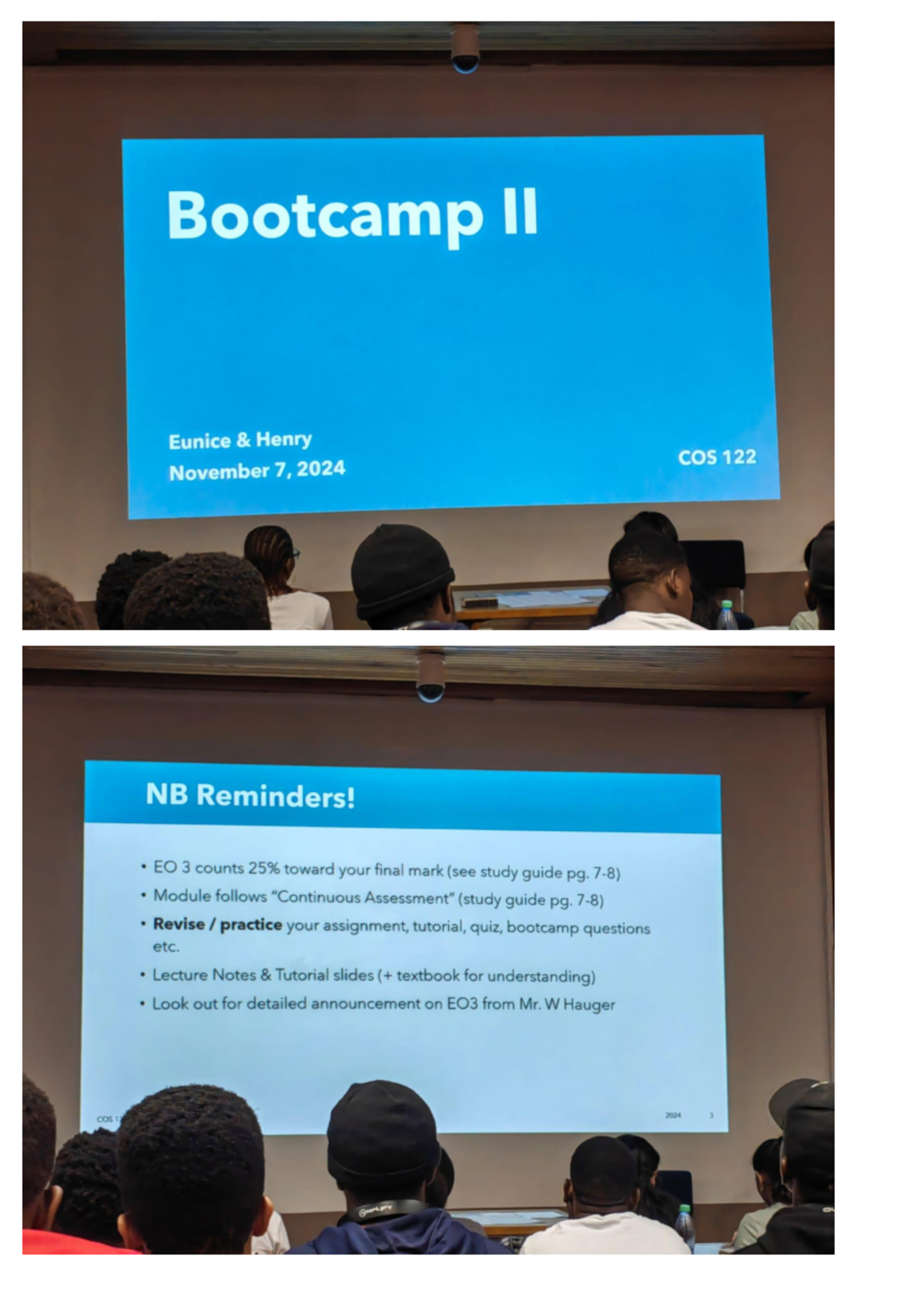 COS122 BC2 Slides - bootcamp - P P Eunice Henry COS 122 November 7, 2024 NB Reminders! EO 3 ...