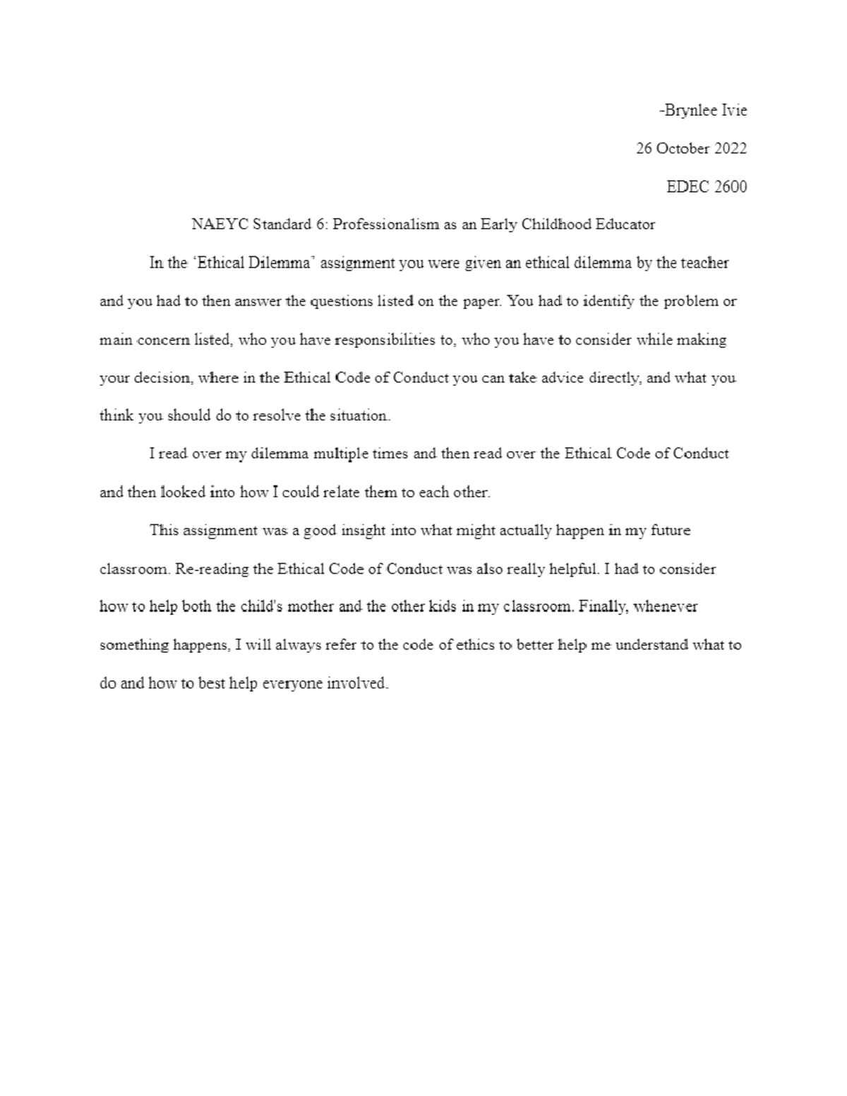 Standard 6 Reflection - Google Docs - EDEC 2600 - Studocu