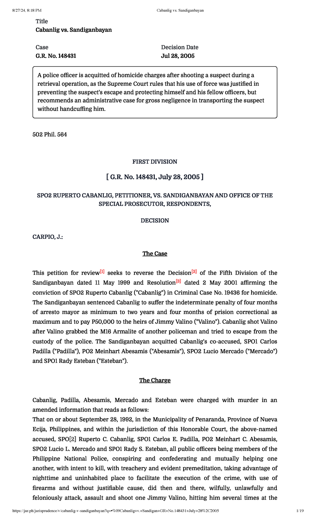 Cabanlig vs. Sandiganbayan - Title Cabanlig vs. Sandiganbayan Case G ...