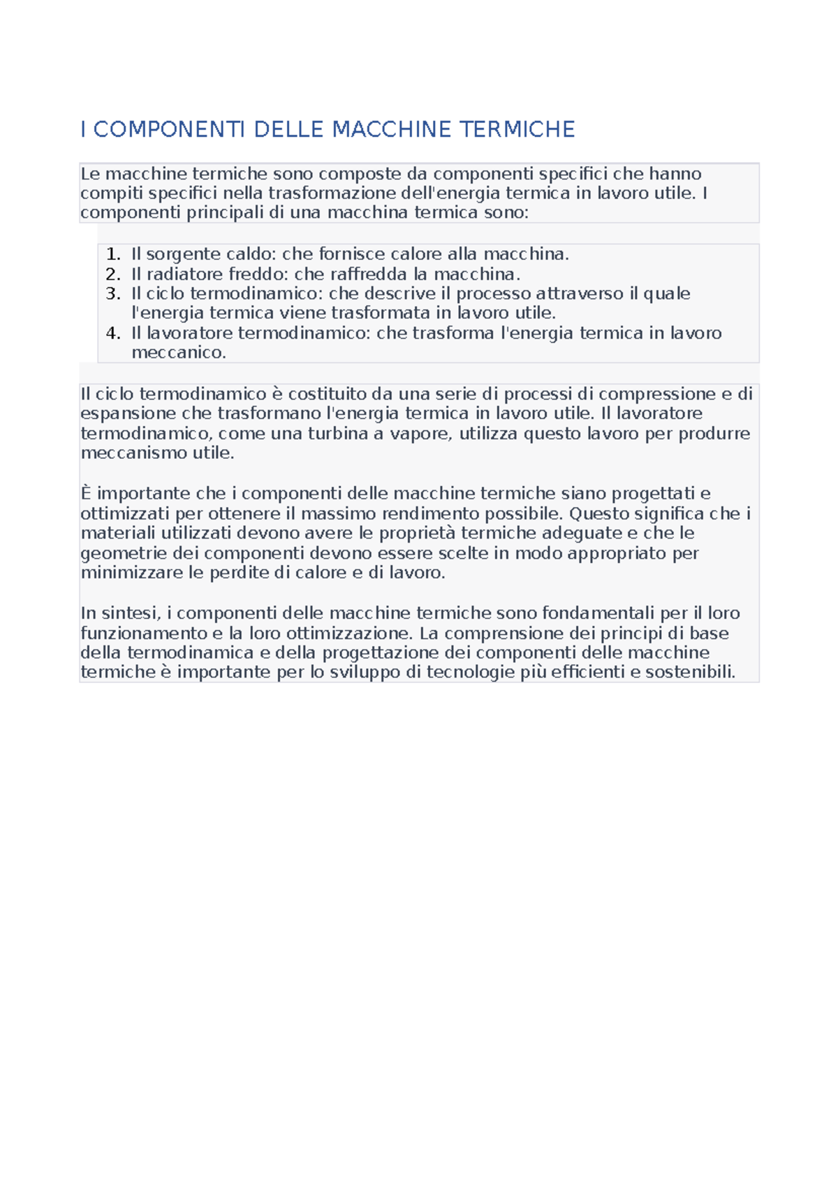 I Componenti Delle Macchine Termiche - I COMPONENTI DELLE MACCHINE TERMICHE Le macchine termiche ...