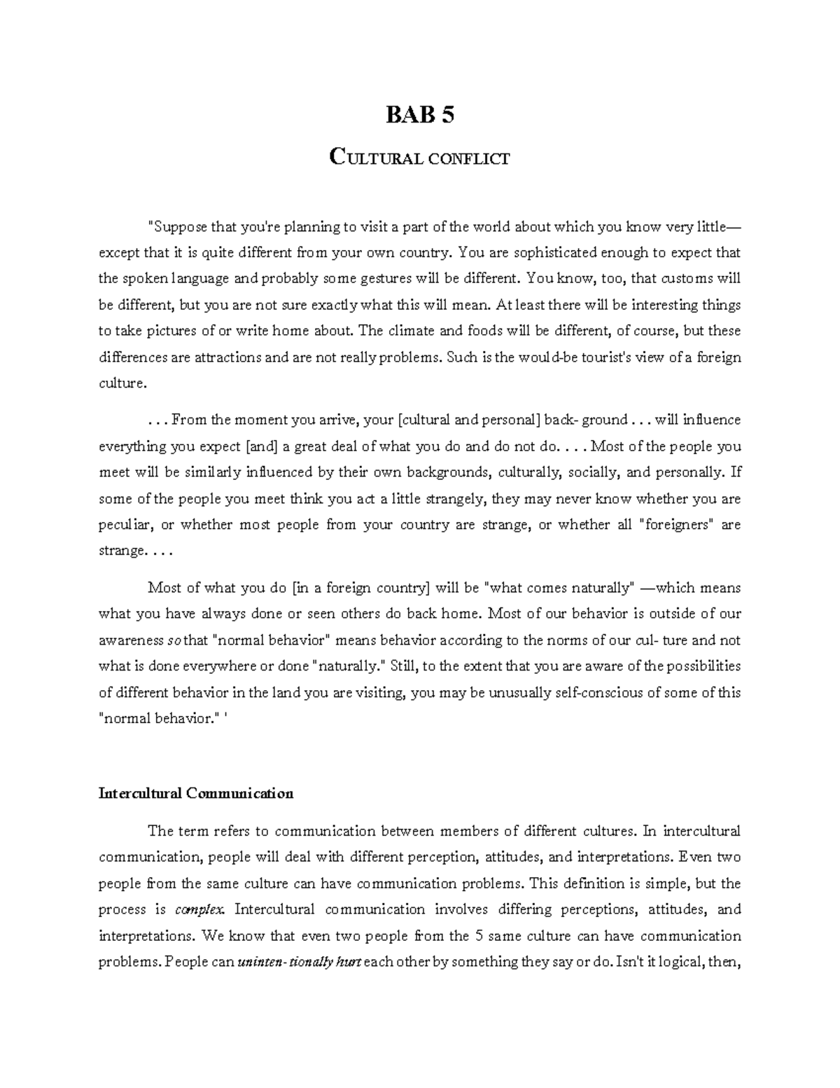 5. CCU Module Cultural Conflict meeting 6 - 7 - BAB 5 CULTURAL CONFLICT ...