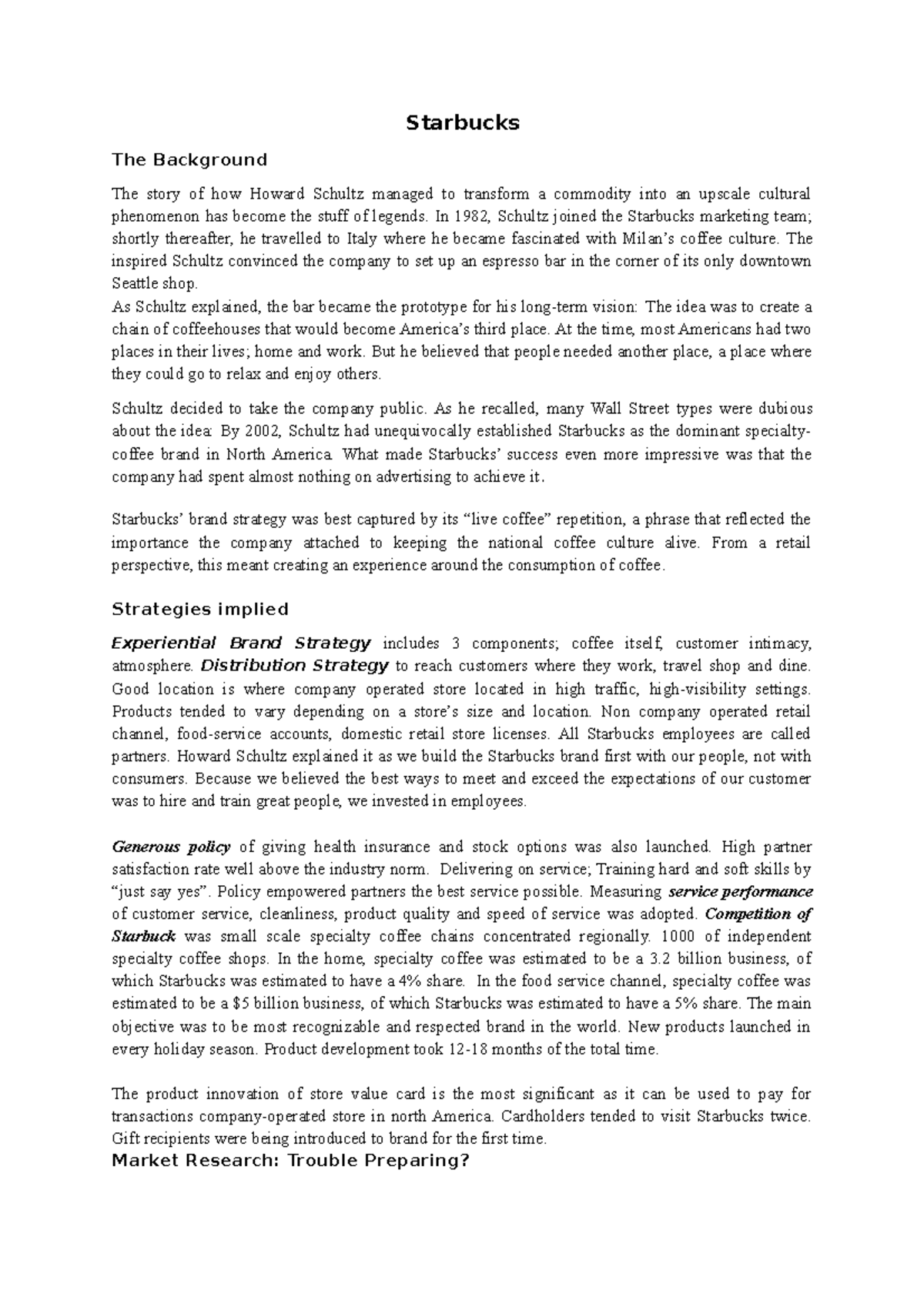 Starbucks background and explanation - Starbucks The Background The ...