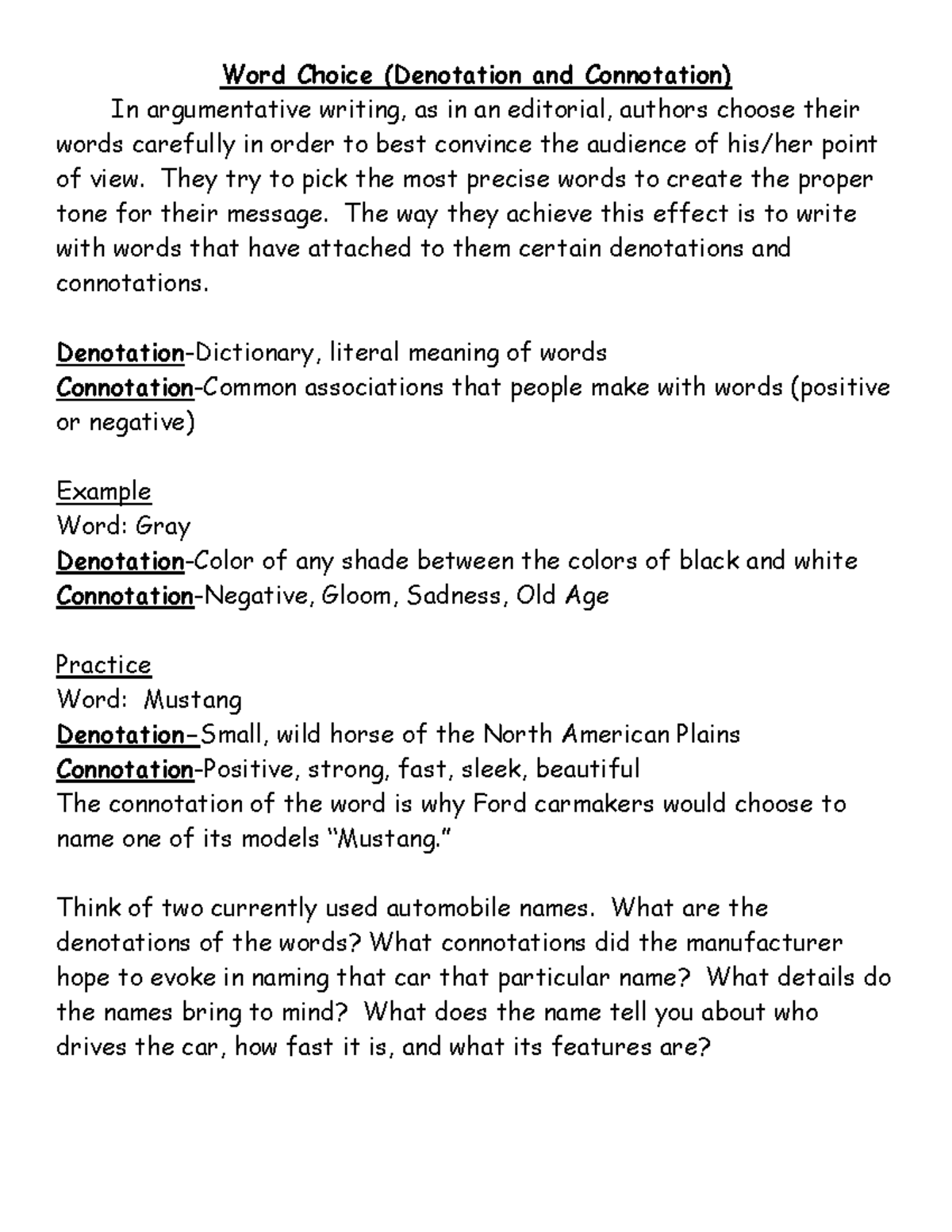 Connotation Activitiesassignmentspractice - Word Choice (Denotation and ...