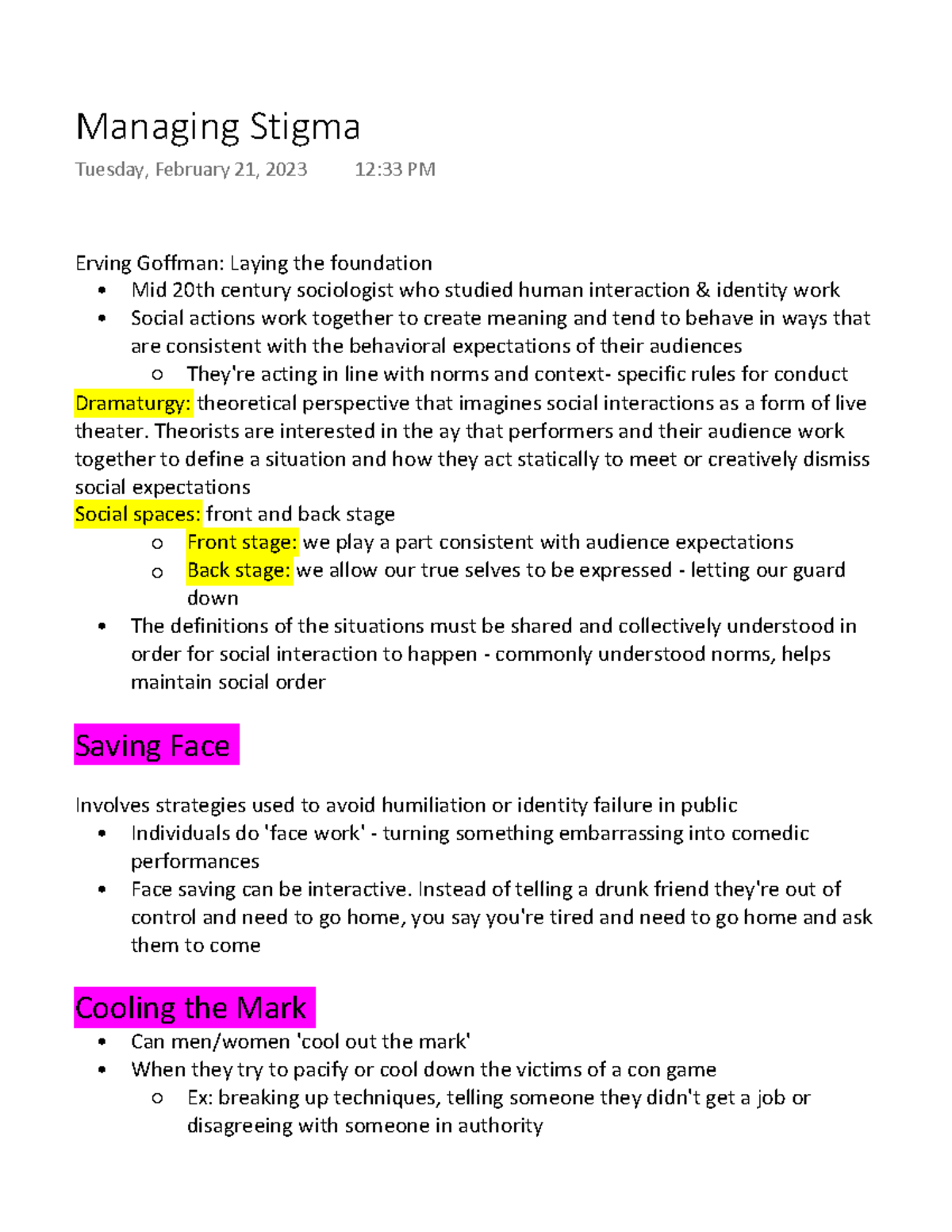 Managing Stigma - Erving Goffman: Laying the foundation - Mid 20th ...