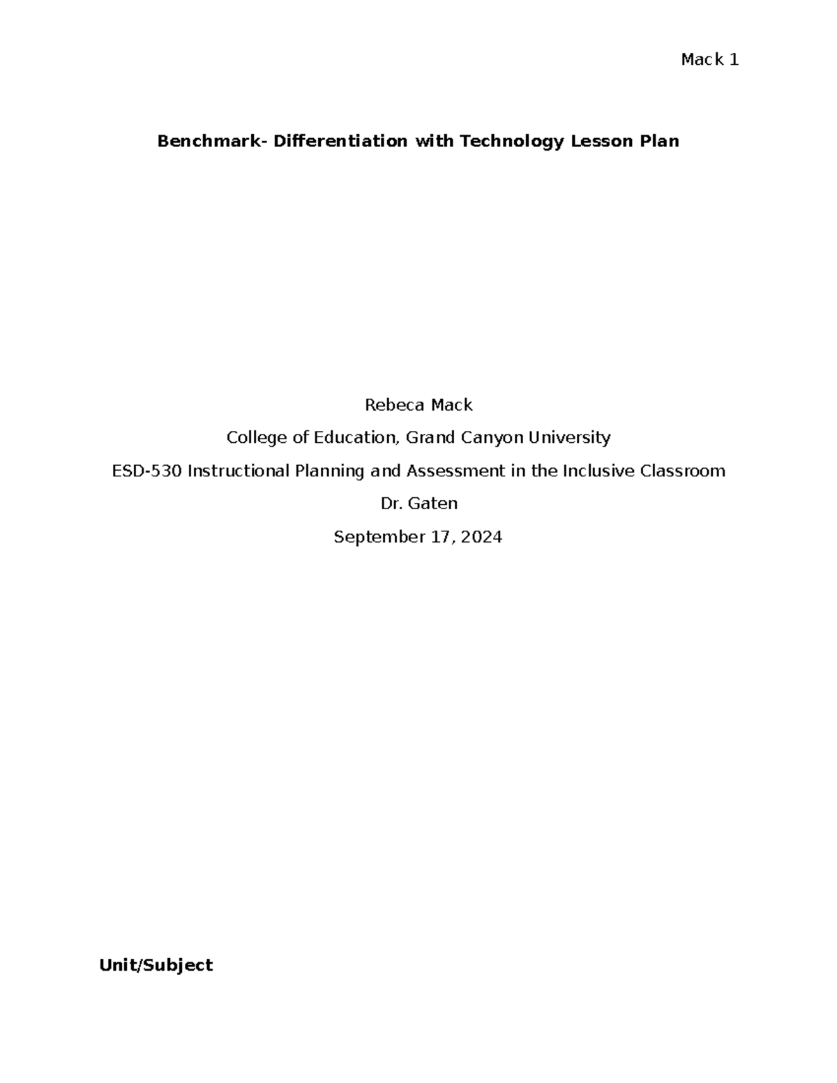 GCU benchmark topic 5 - Benchmark- Differentiation with Technology ...