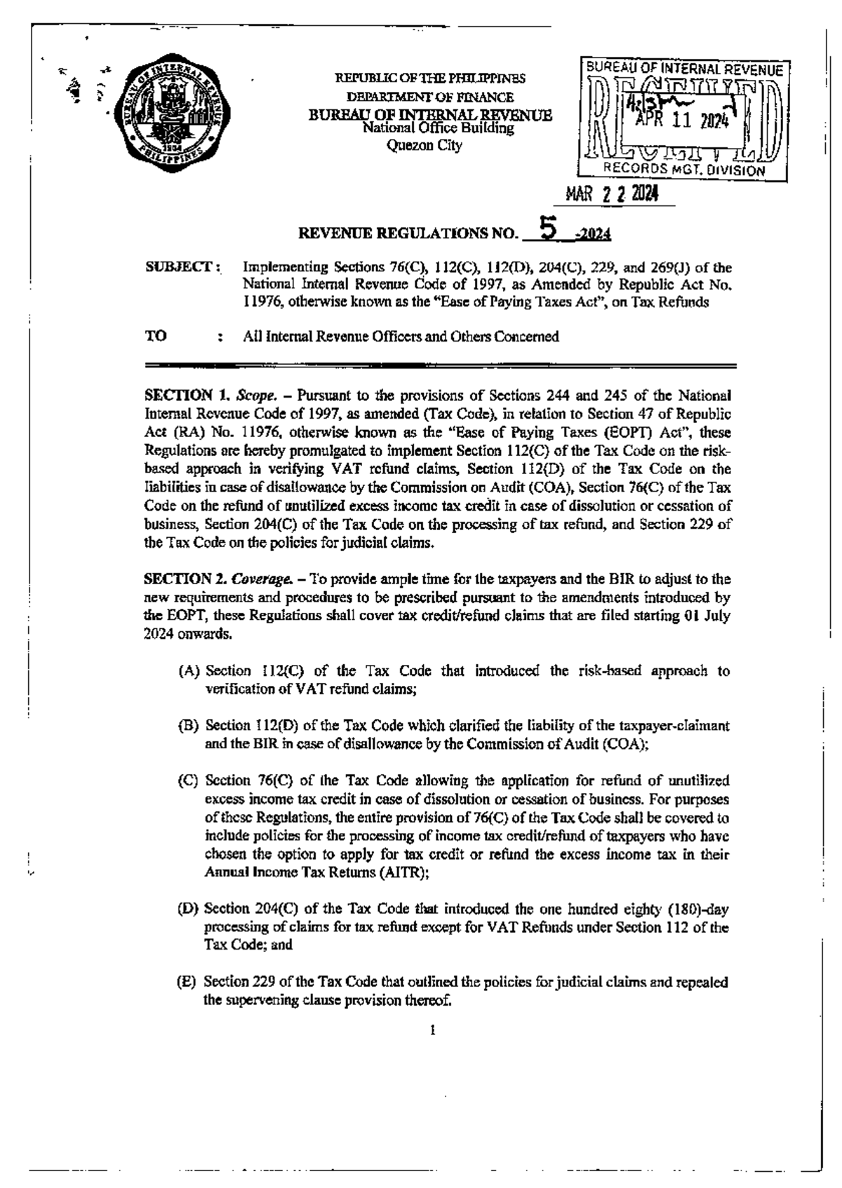 RR No.5 -2024 - EOPT - Tax Law - Studocu