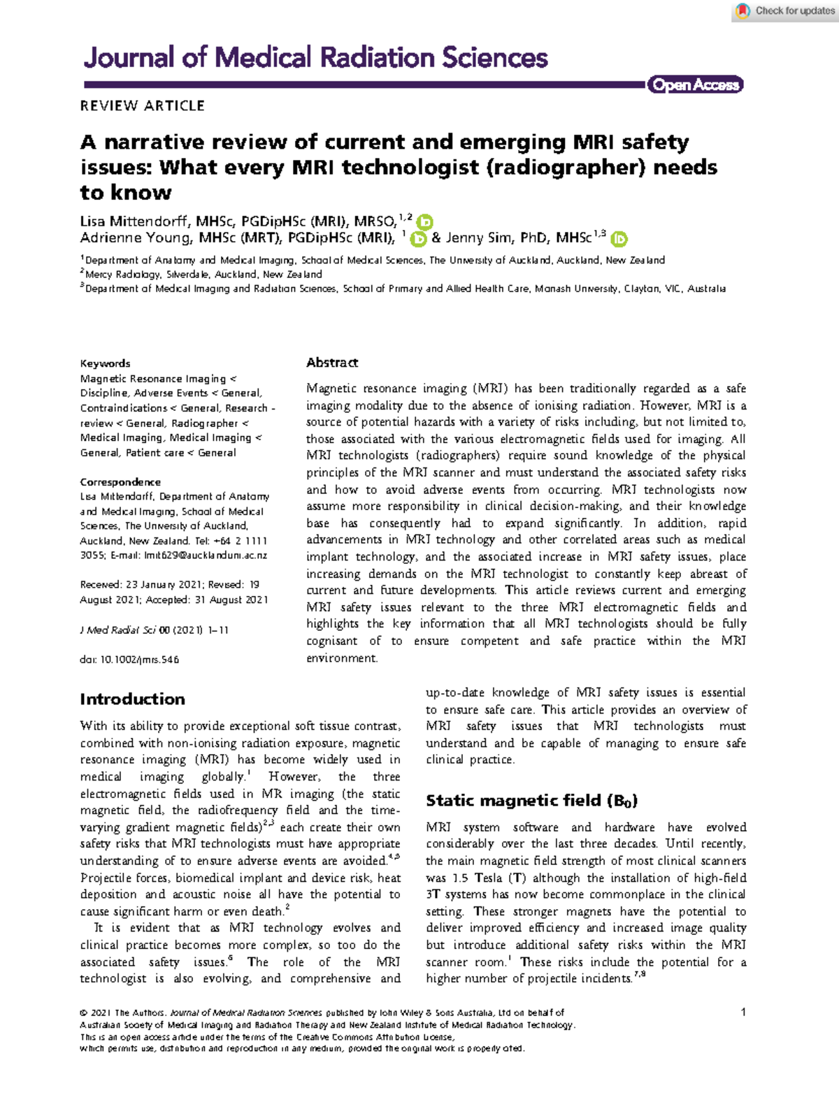 A narrative review of current and emerging MRI saf - REVIEW ARTICLE A ...