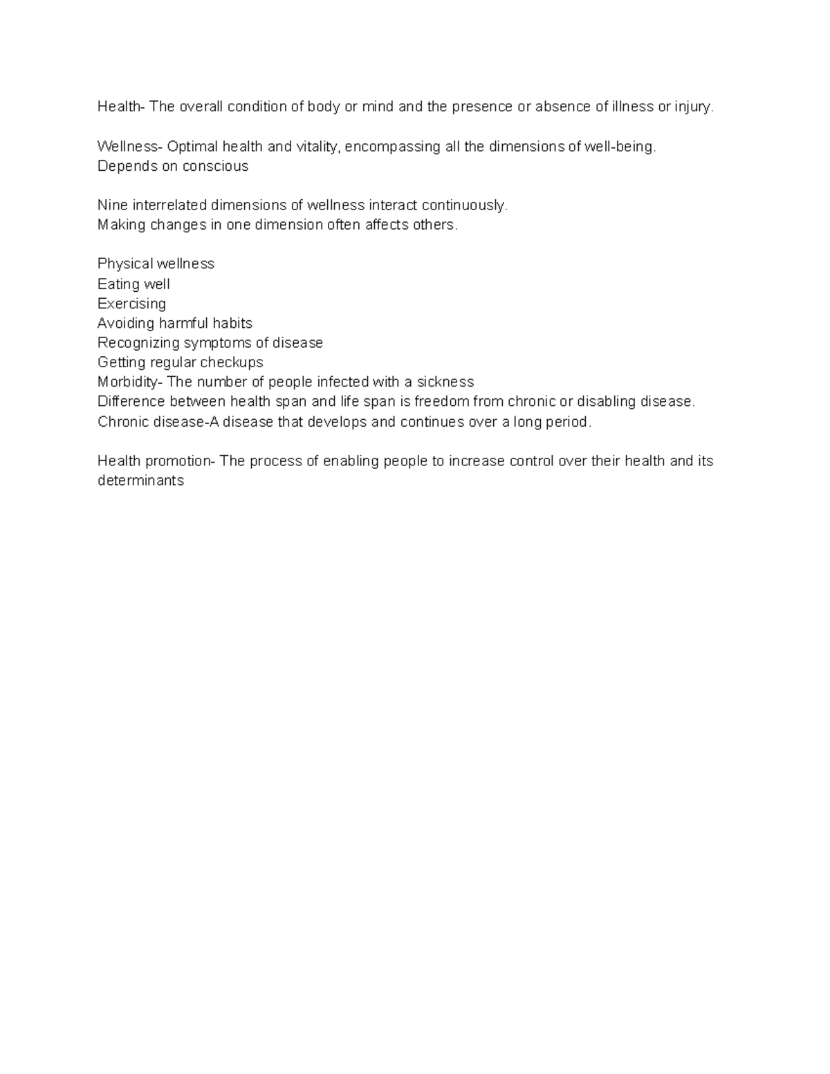 Health Lecture 8 24 22 - Notes - Health- The overall condition of body ...