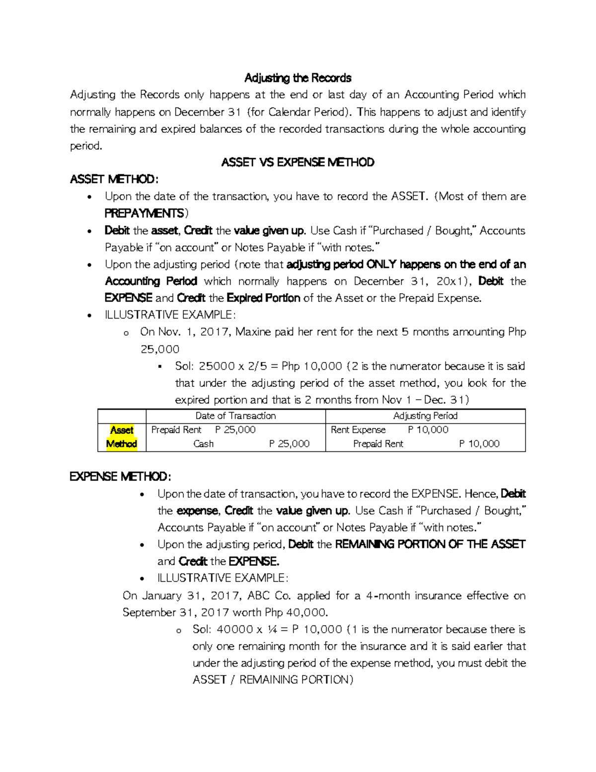 Fundamentals of ABM SHS Adjusting Entries Lecture Notes - Adjusting the ...