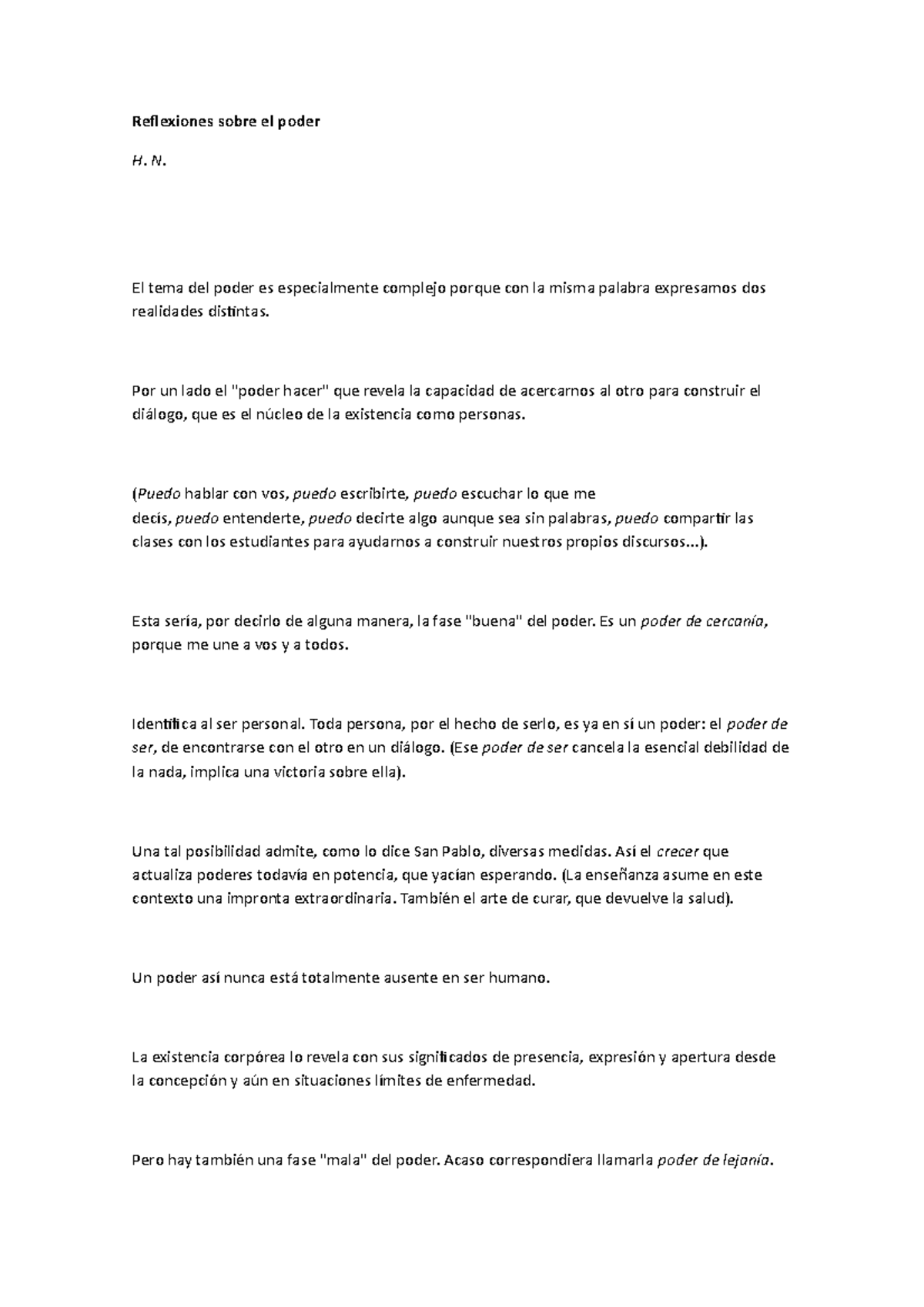 Reflexiones sobre el poder - Re昀氀exiones sobre el poder H. N. El tema ...