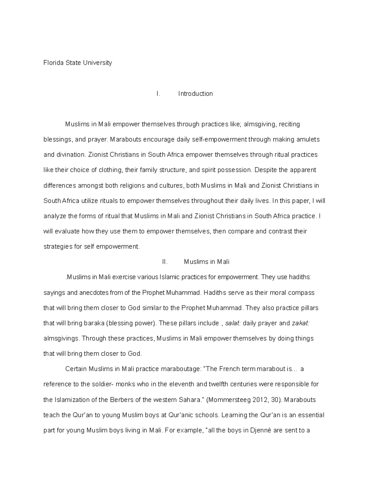 REL 3370 Essay for Concepts of Religon - Florida State University I ...