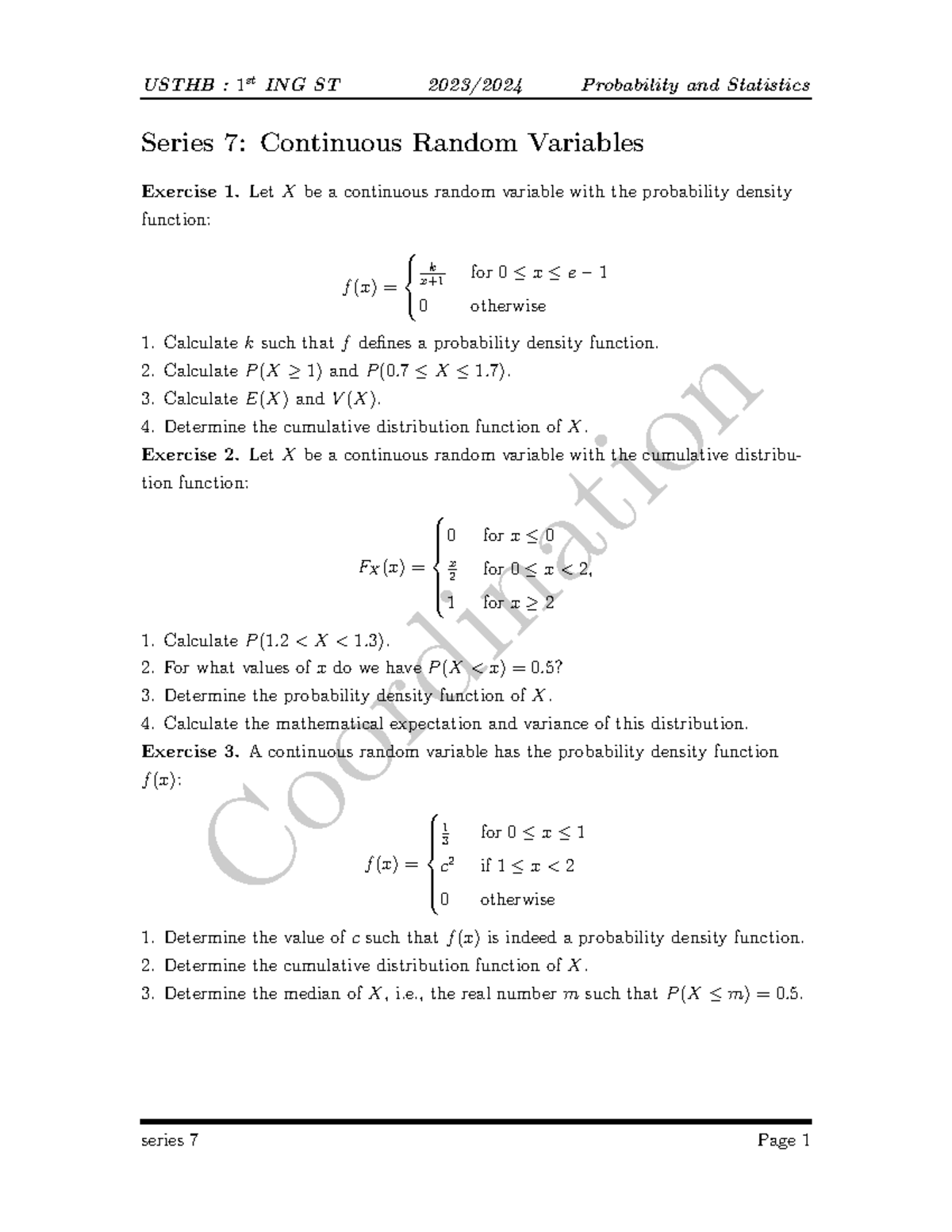 Series 7 - st ing - Coordination USTHB : 1 st ING ST 2023/2024 ...