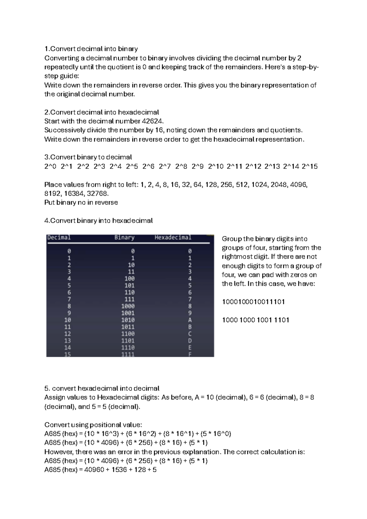 Web system quiz 2 - revision notes - 1 decimal into binary Converting a ...