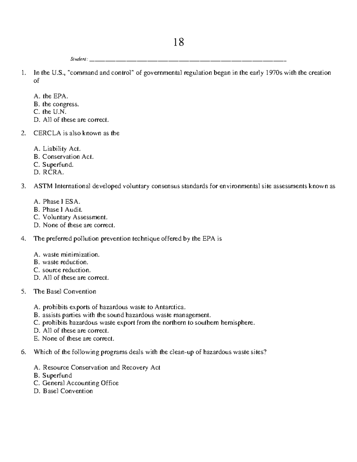 18 - An intro to environmental science course - 18 _Student: - Studocu