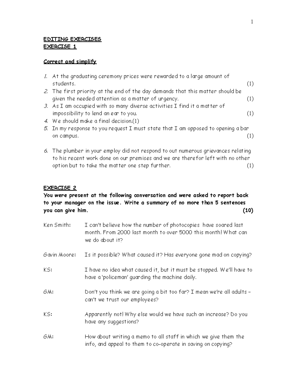 Editing exercises - TUTORIAL QUESTIONS AND ANSWERS - 1 EDITING ...