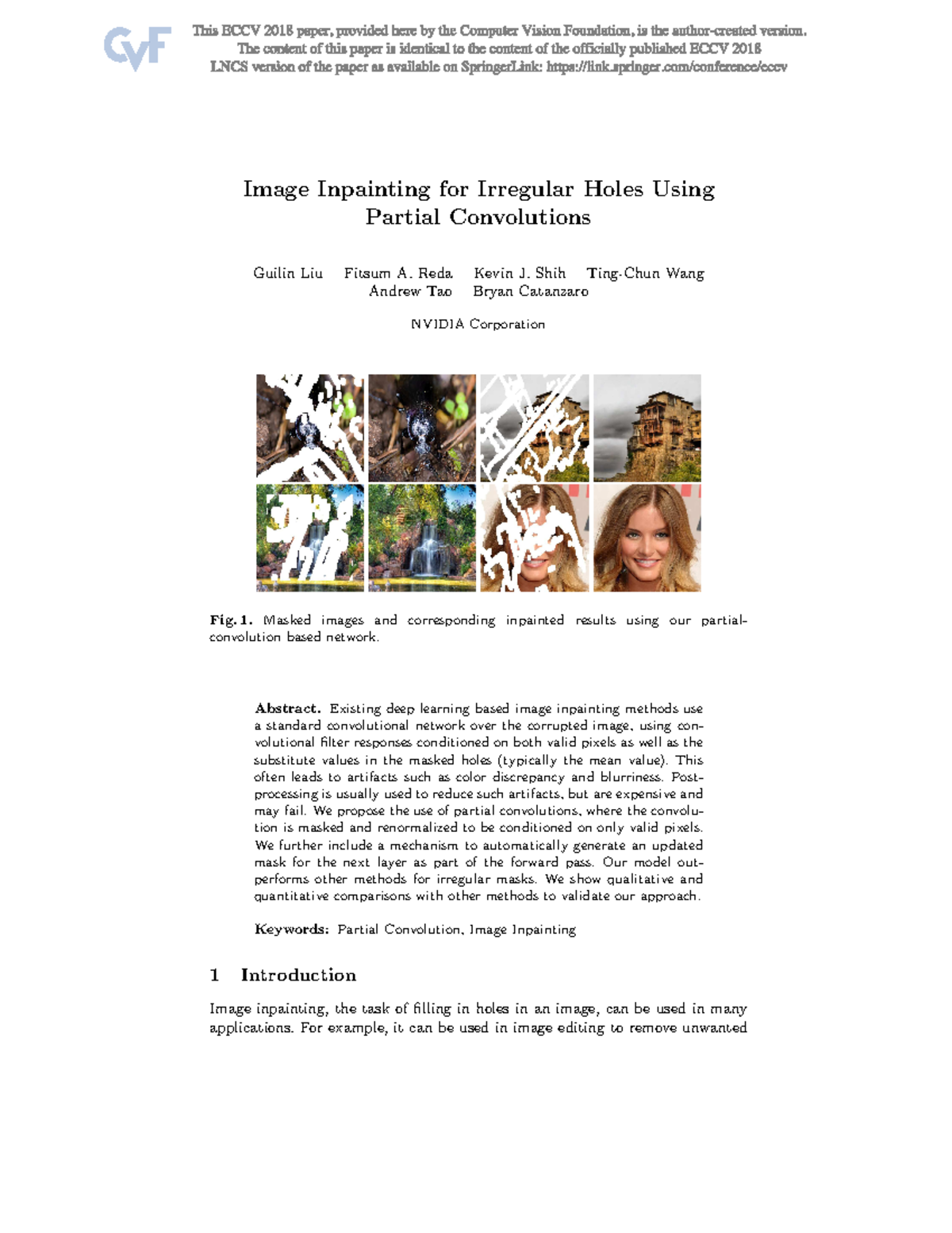 Image inpainting 1 - Image Inpainting for Irregular Holes Using Partial ...