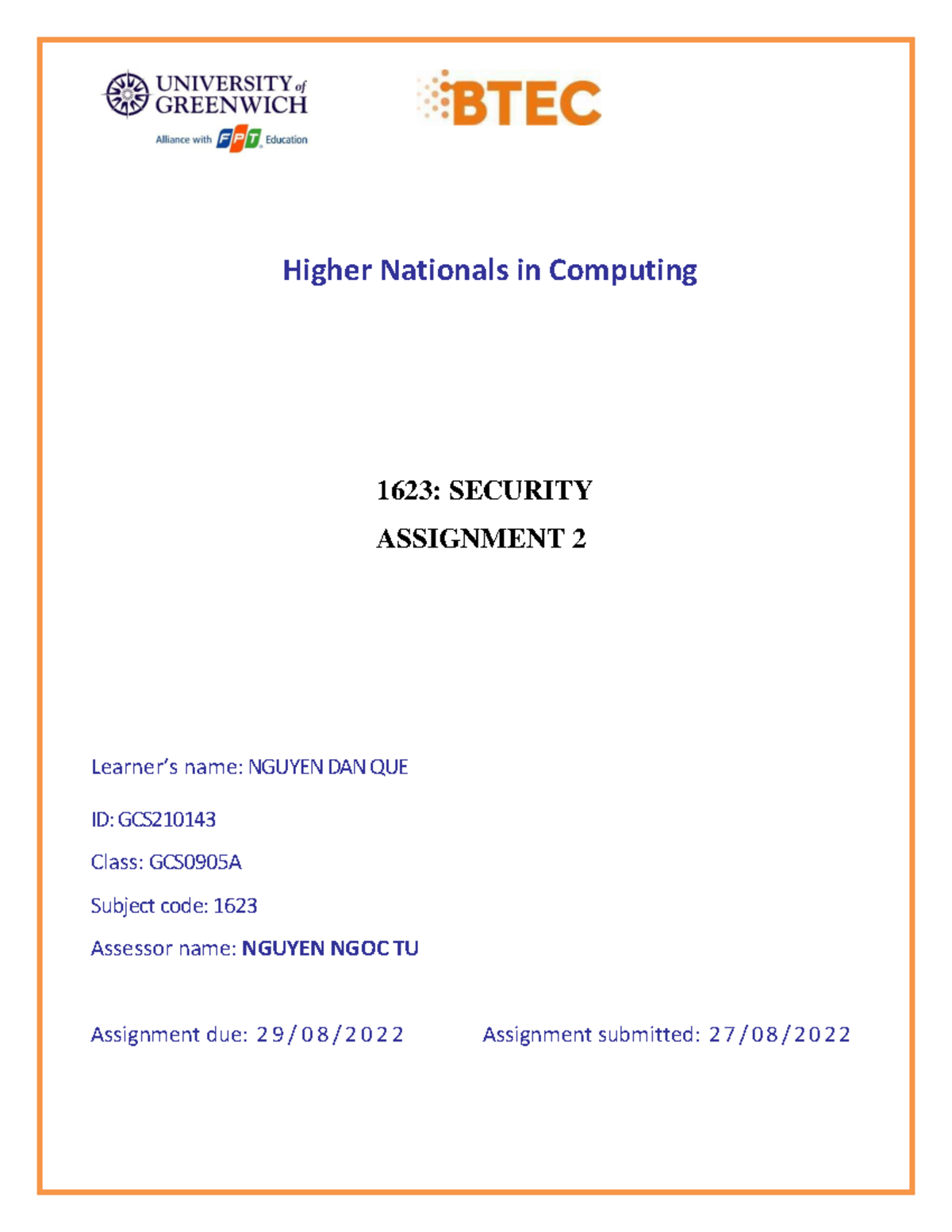 BTEC Level 5 HND Diploma in Computing Unit 5: Security - Higher Nationals in Computing 1623 ...
