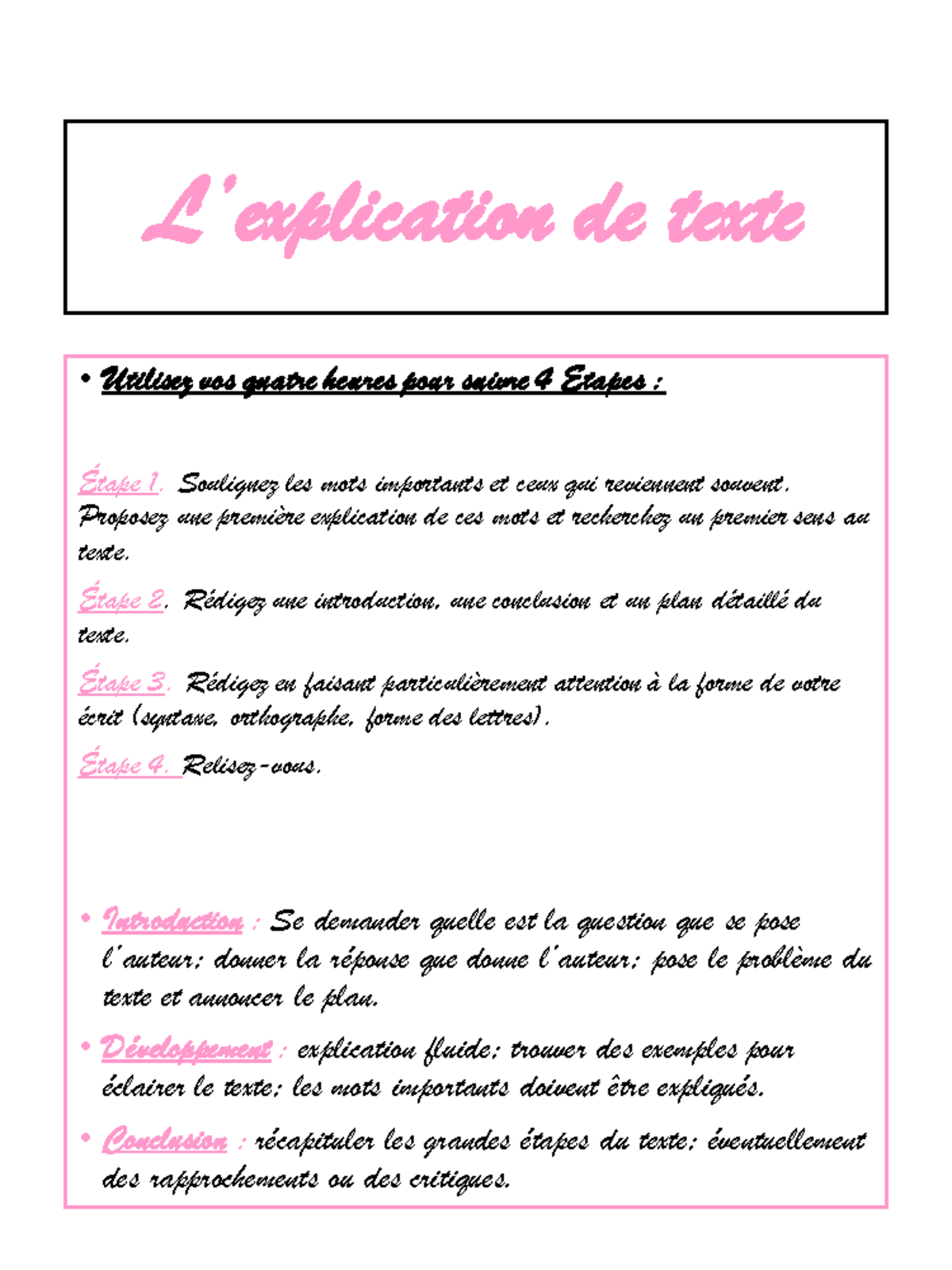 Fiches philosophie - L’explication de texte • Utilisez vos quatre ...