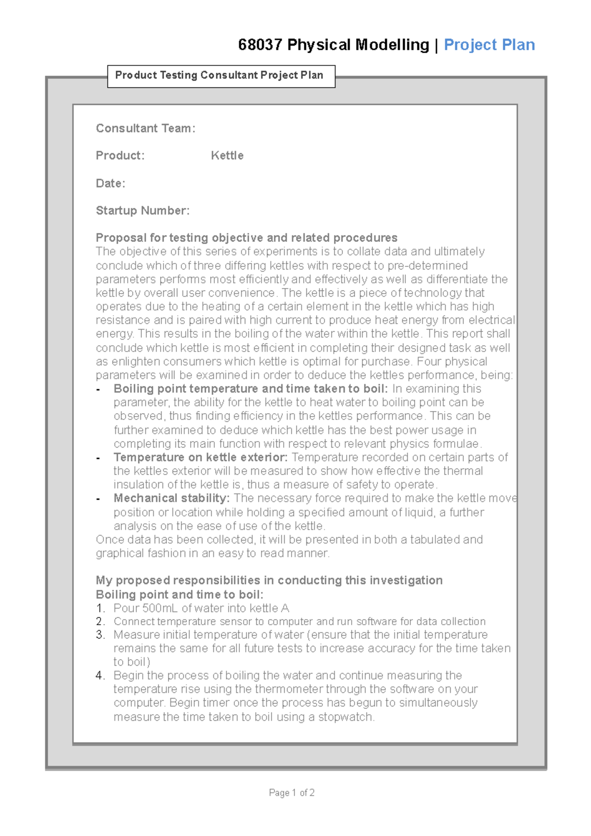 Kettle project plan - 68037 Physical Modelling | Project Plan ...