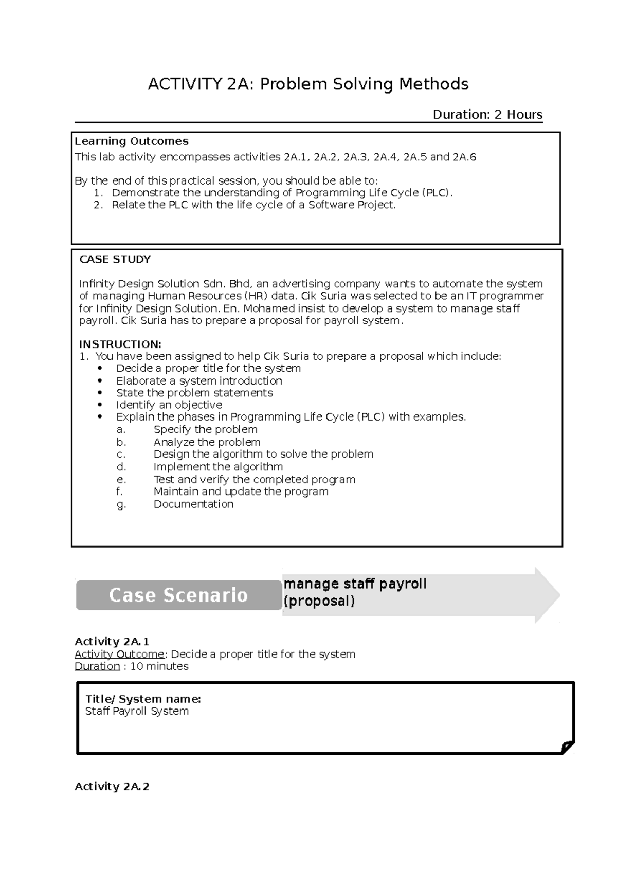 Activity 2 - practical task - ACTIVITY 2A: Problem Solving Methods ...