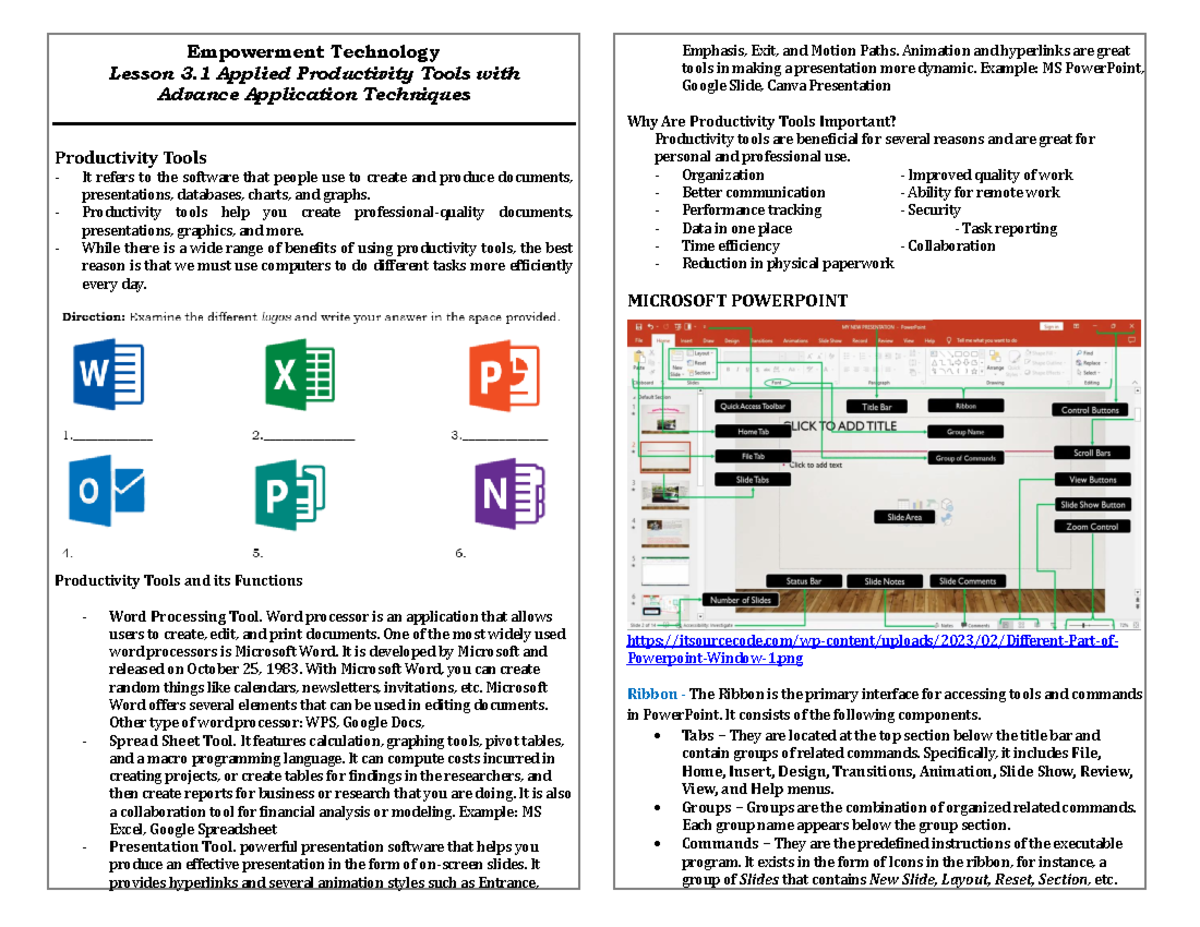 Q3- Notes-6 - Empowerment Technology Lesson 3 Applied Productivity ...
