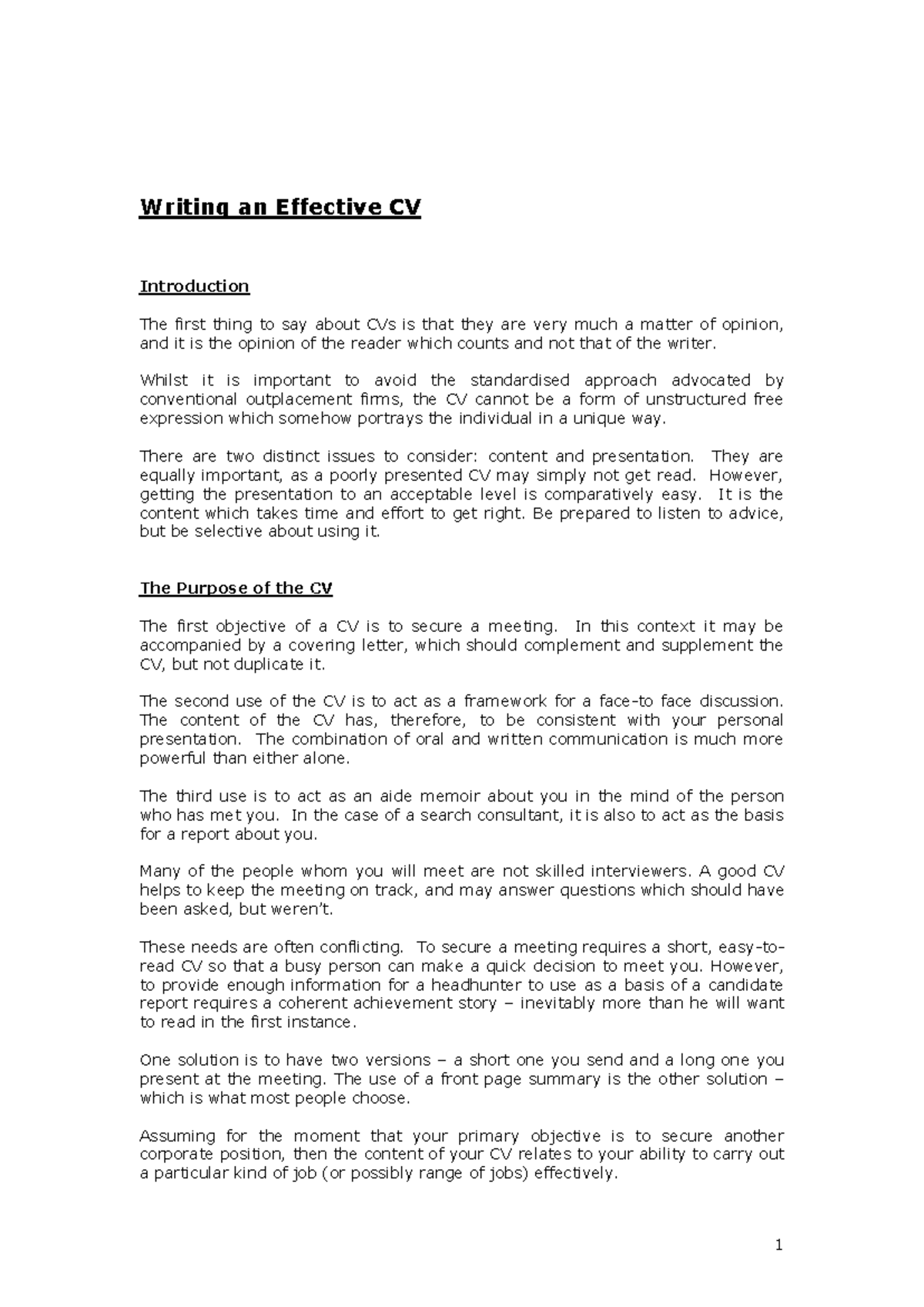 Writing an Effective CV - Writing an Effective CV Introduction The ...