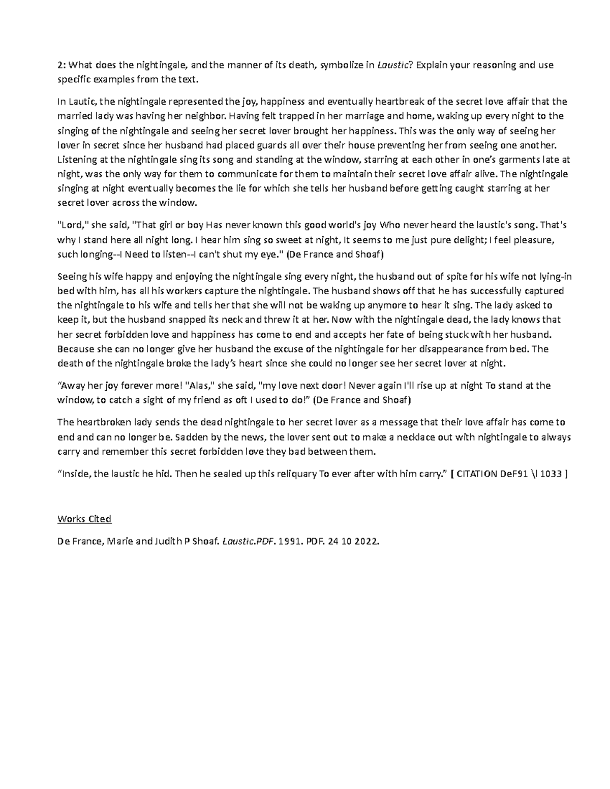 Response #3 - 2: What does the nightingale, and the manner of its death ...