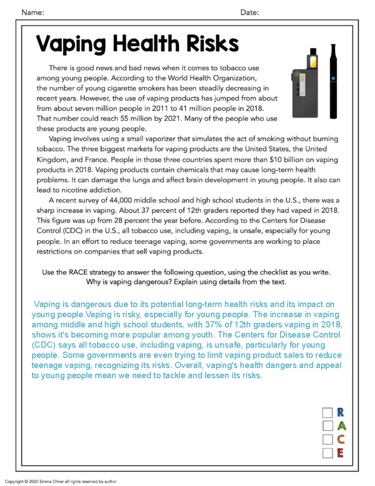 Copy of Vaping Health Risks - Vaping is dangerous due to its potential ...