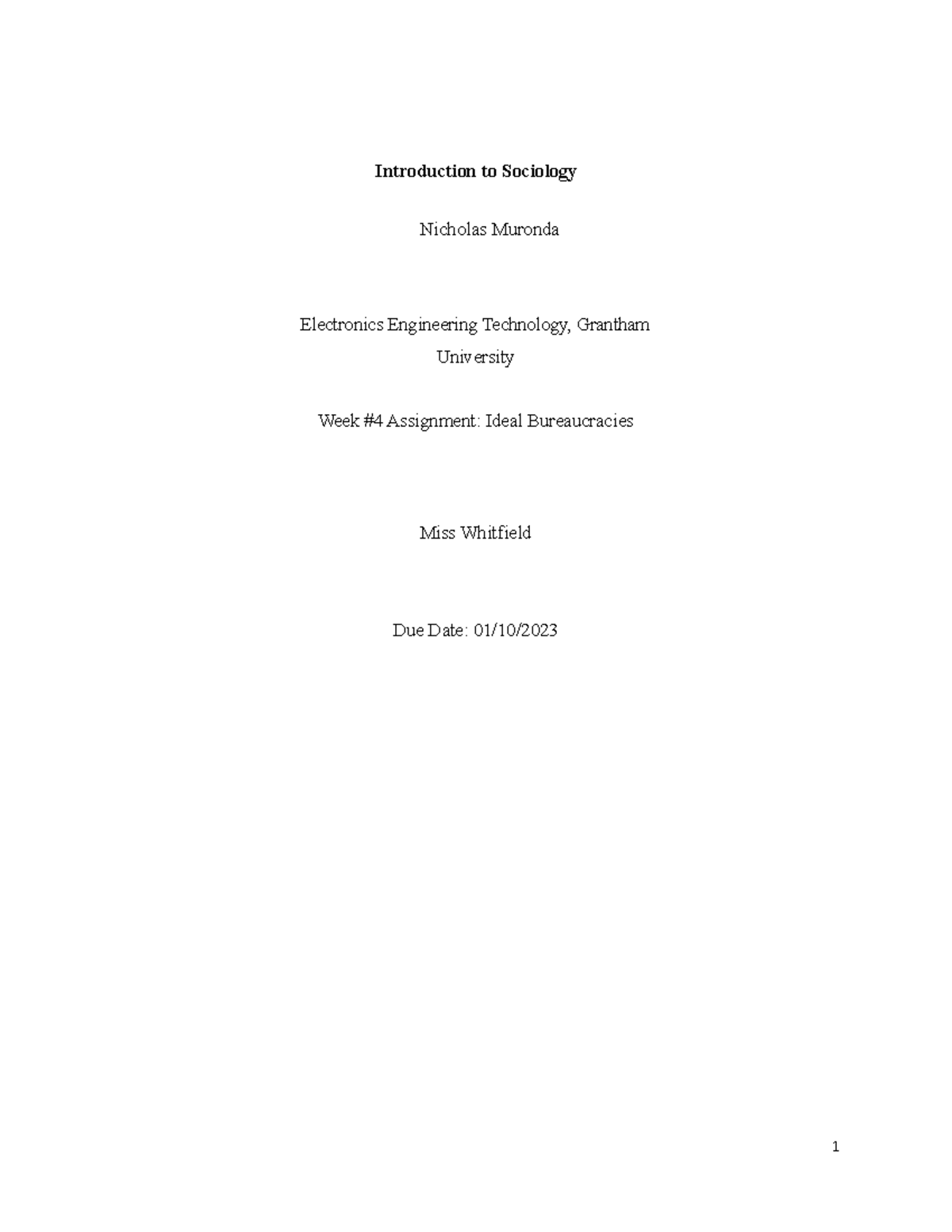 Muronda W 3Assignment - Op Amp Circuit Electronics 2 and lab - Introduction to Sociology ...