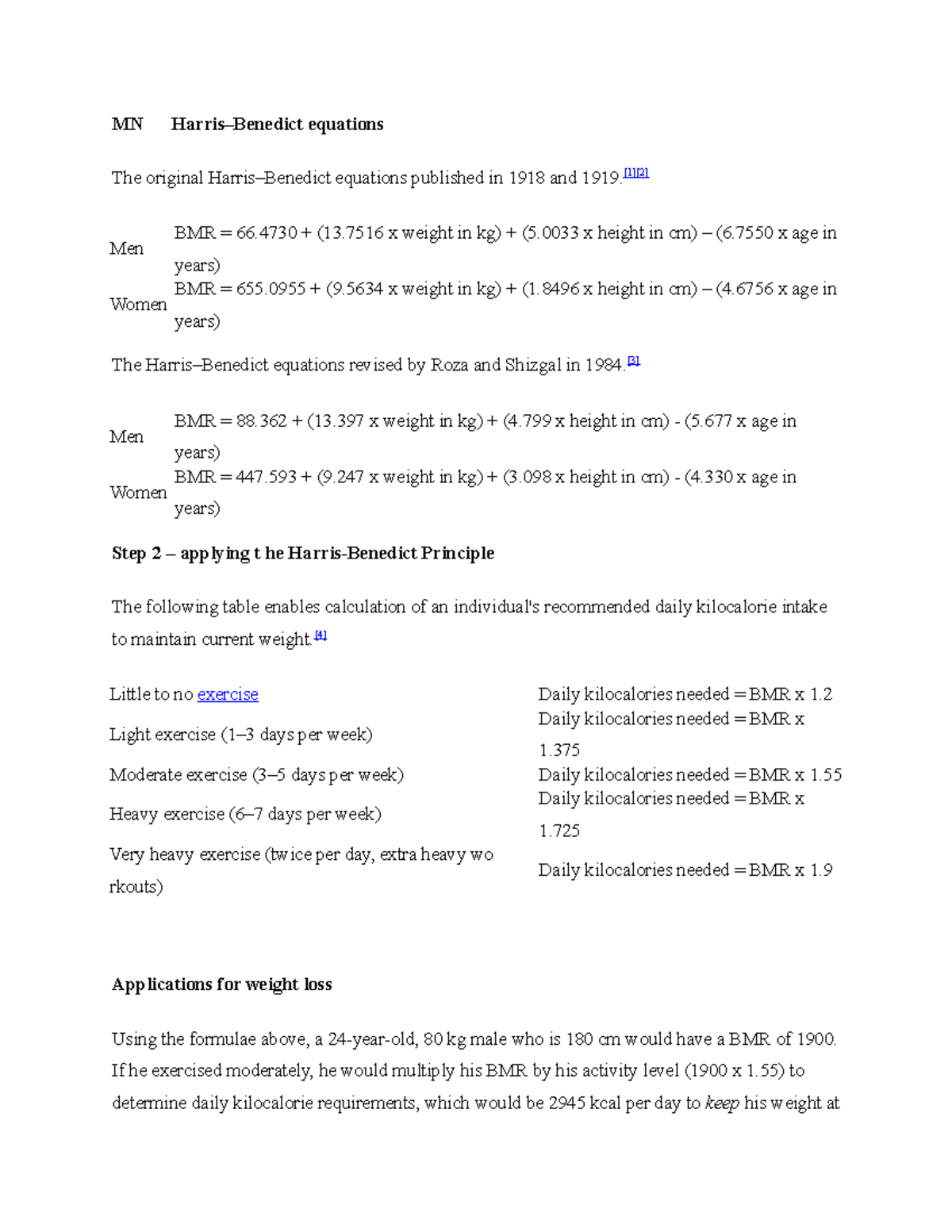 Harris Benedict - MN Harris–Benedict equations The original Harris ...