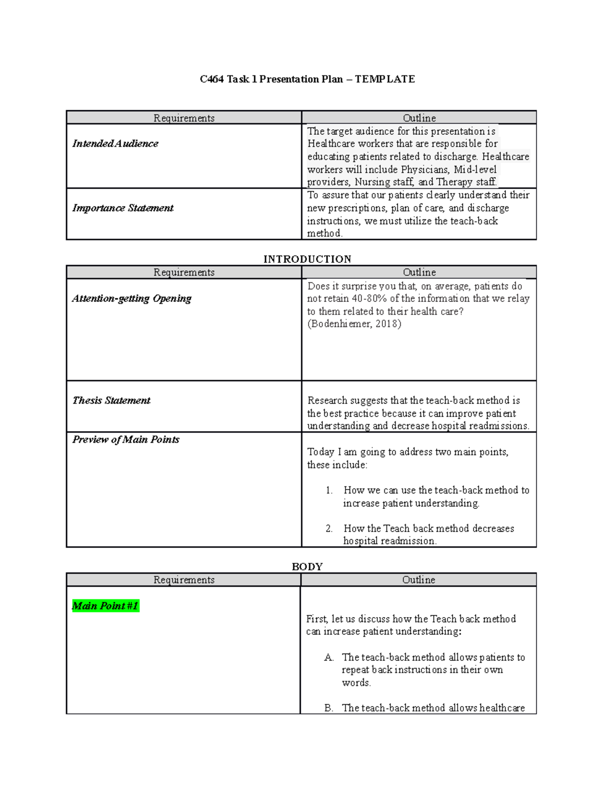 Teach Back - passed 1st attempt, excellence award - C464 Task 1 ...