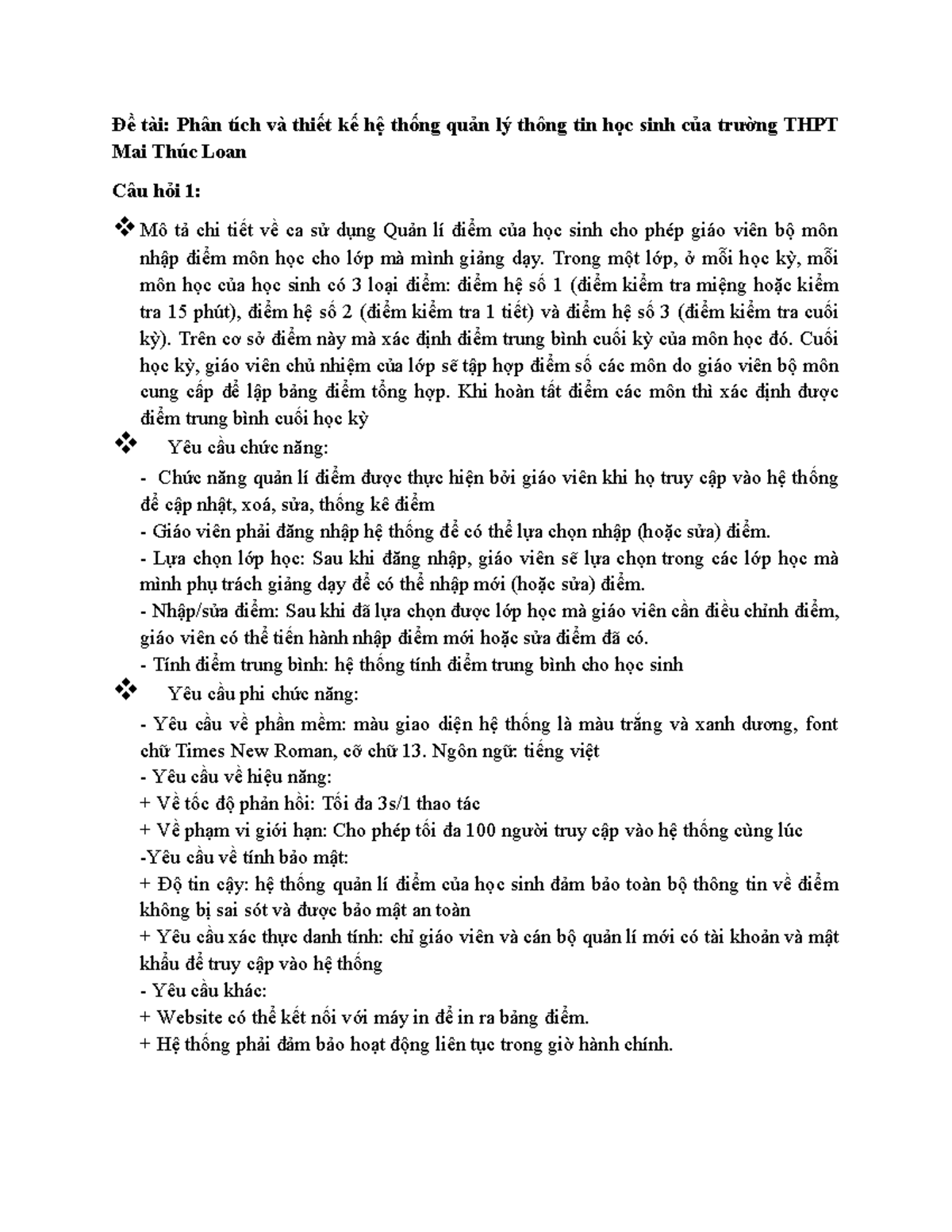 75 Trương Thị Diễm Quỳnh 21D190139 KT PTTK T7 LMS - Đề tài: Phân tích và thiết kế hệ thống quản ...