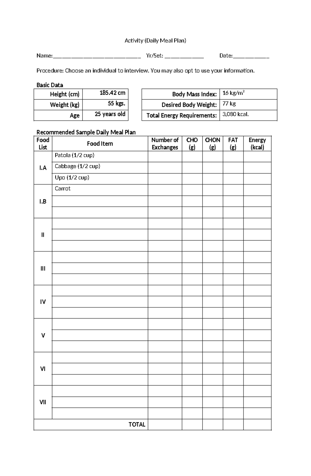 Activity 02 - Daily Meal Plan - Activity (Daily Meal Plan) Name