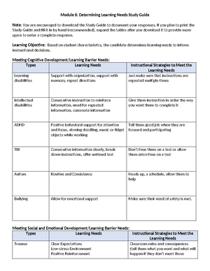 Module 5 Study Guide - Module 5: Developmental Barriers to Learning and ...
