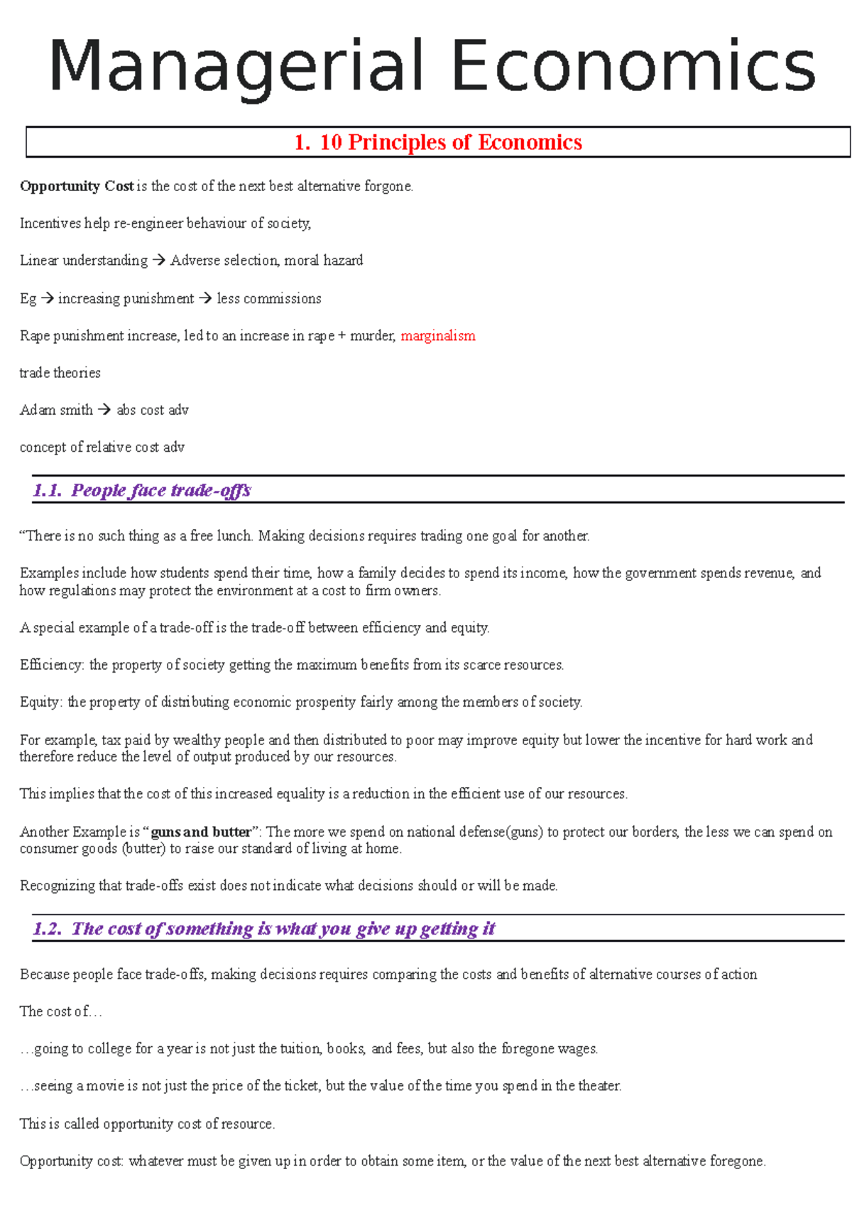 Economics Class Notes - Managerial Economics 1. 10 Principles of ...