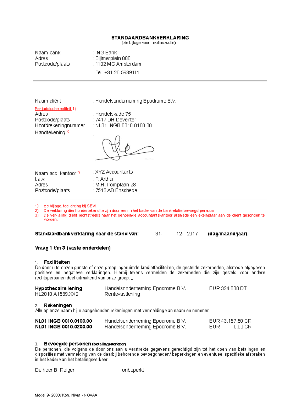 Standaardbankverklaring ING Epodrome Controlewerkzaamheden ...