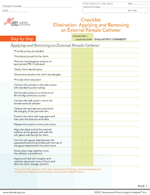 Ati Elimination Applying an External Male Catheter checklist ...