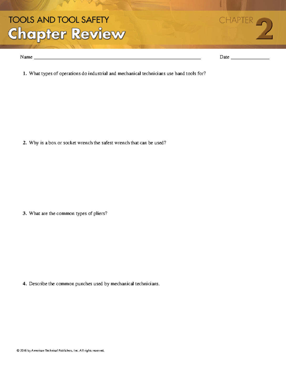 Assignment 2 Tools and Tool Safety - 4. Describe the common punches ...