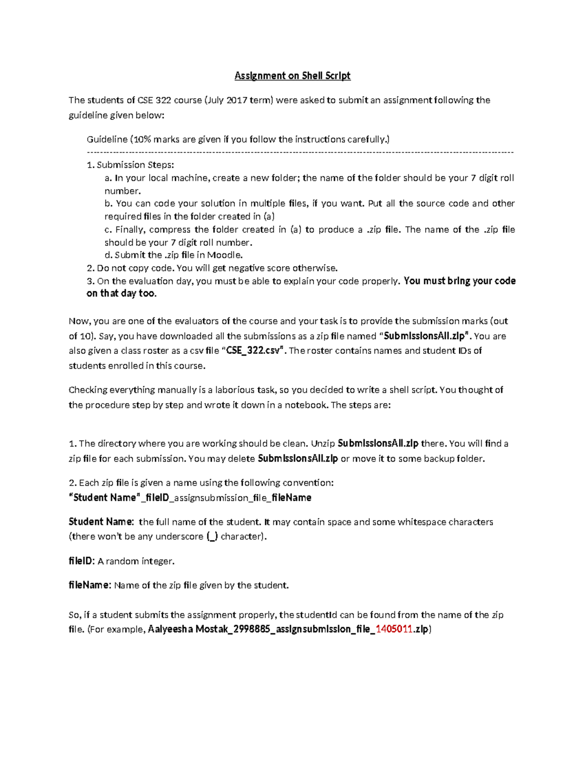 Assignement 1 - operating system lab - Assignment on Shell Script The students of CSE 322 course ...