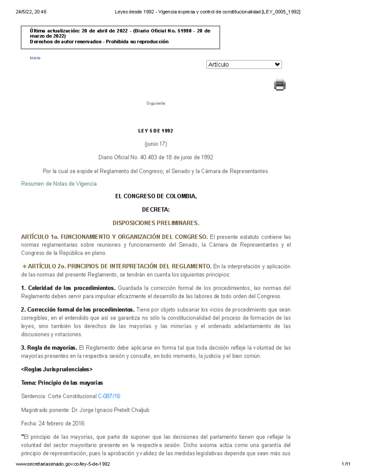 LEY 5 DE 1992 - Ley 5 de 1992 - Última actualización: 20 de abril de ...