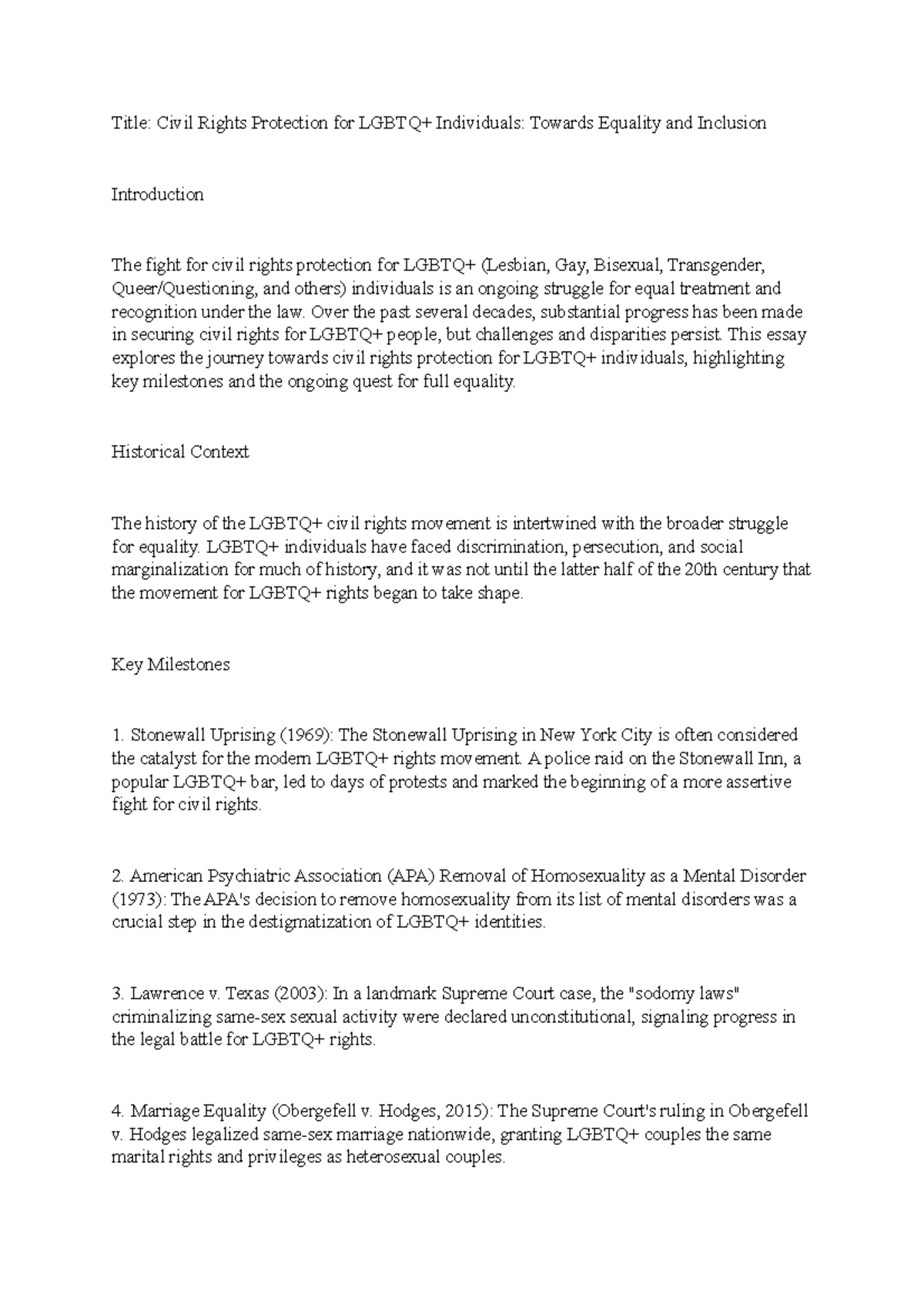 Civil rights protection for Lgbtq+ individuals - Title: Civil Rights Protection for LGBTQ+ - Studocu