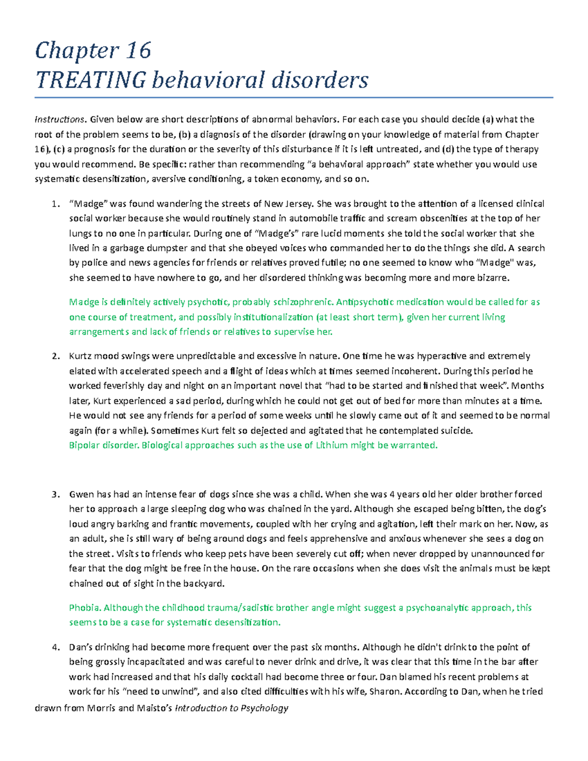 Rx Psych Disorders Activity KEY - Chapter 16 TREATING behavioral ...
