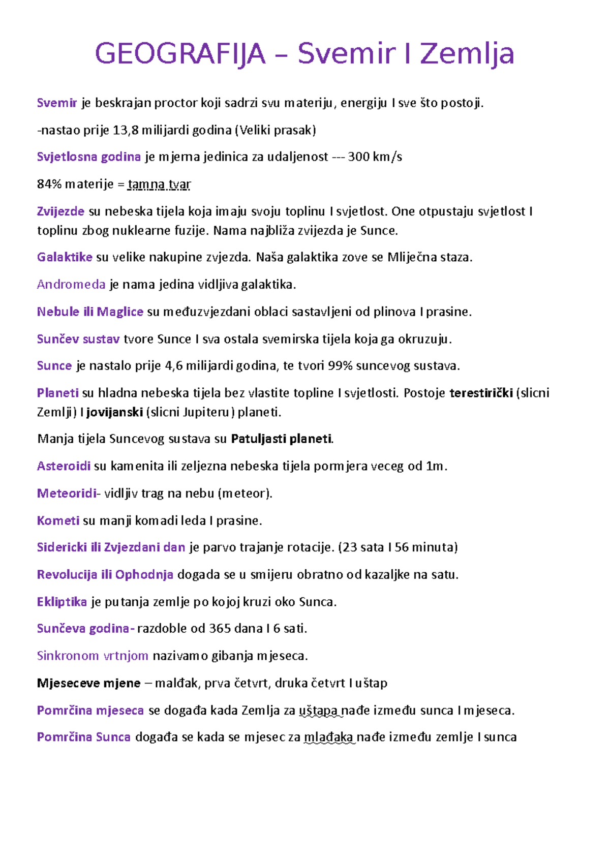 Geografija svemir - GEOGRAFIJA – Svemir I Zemlja Svemir je beskrajan ...