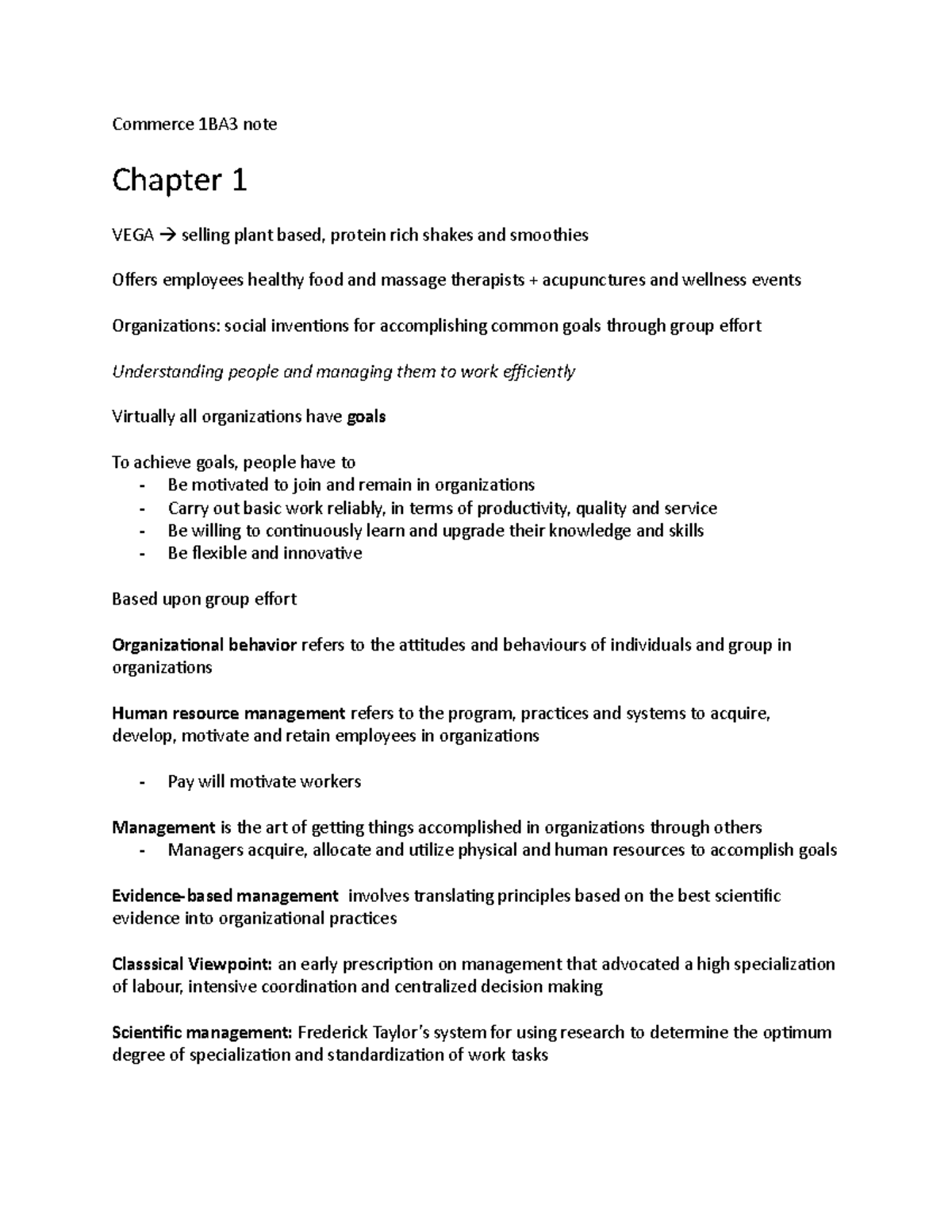 Commerce 1ba3 Notes Commerce 1ba3 Note Chapter 1 Vega Selling Plant Based Protein Rich Shakes