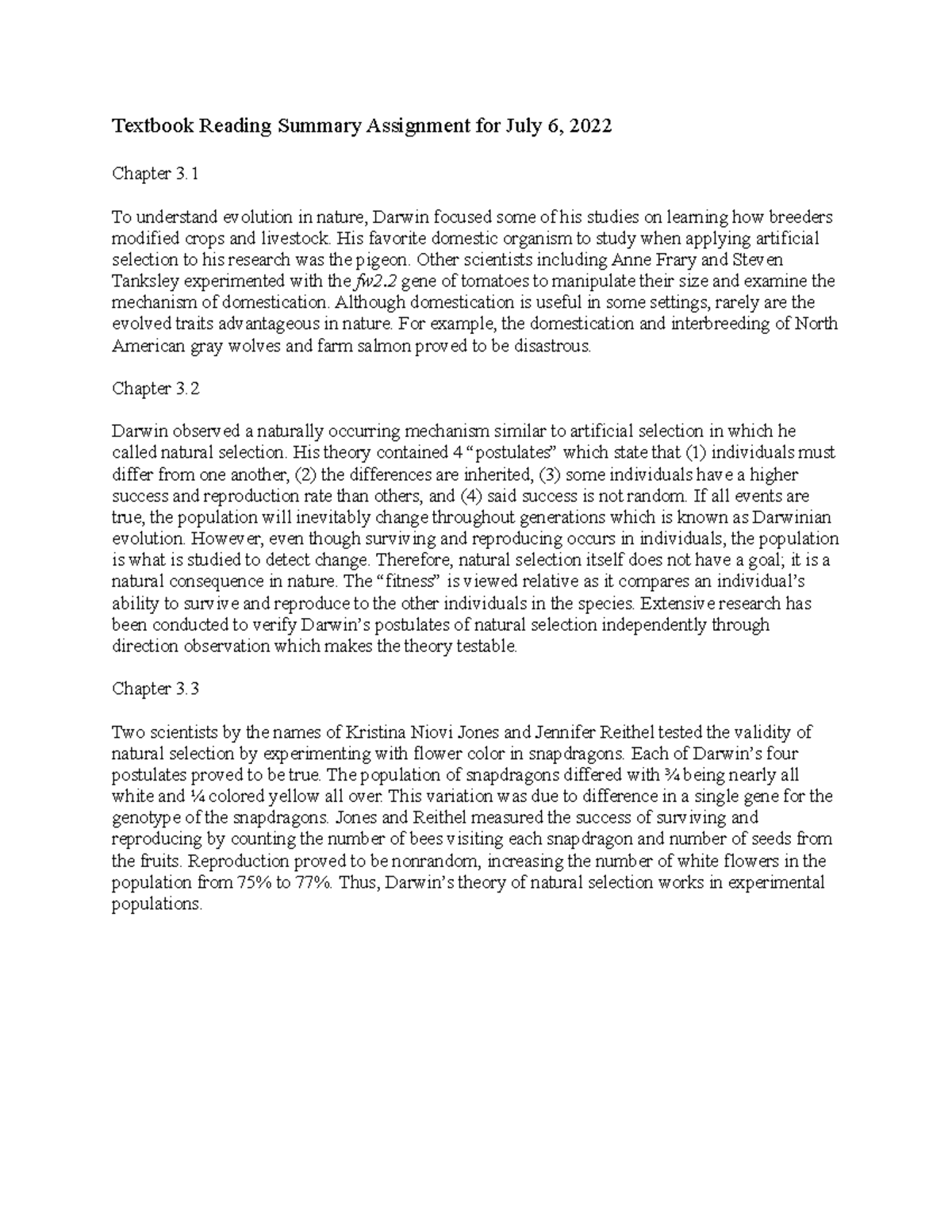 Textbook Summary Assignment - Textbook Reading Summary Assignment for ...
